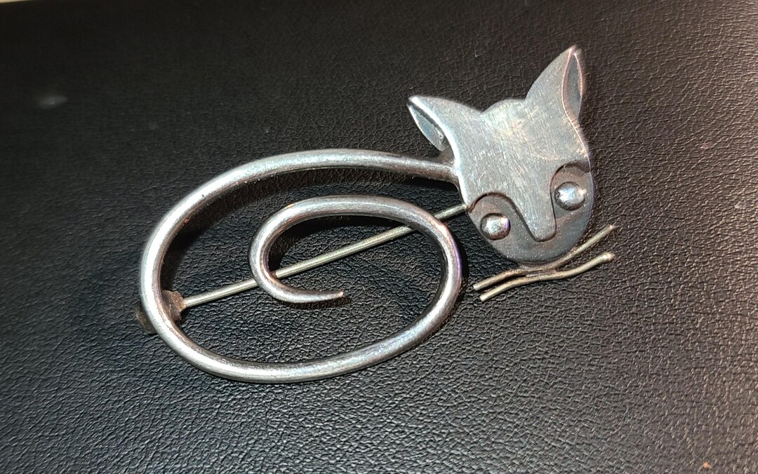 Vintage Sterling Silver Cat Pin, Delfino, Taxco - Etsy