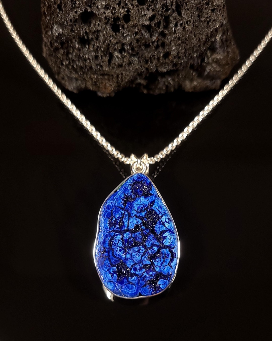 Azurite Pendant Silver 925 With Necklace, Azurite Pendant With Anchor ...