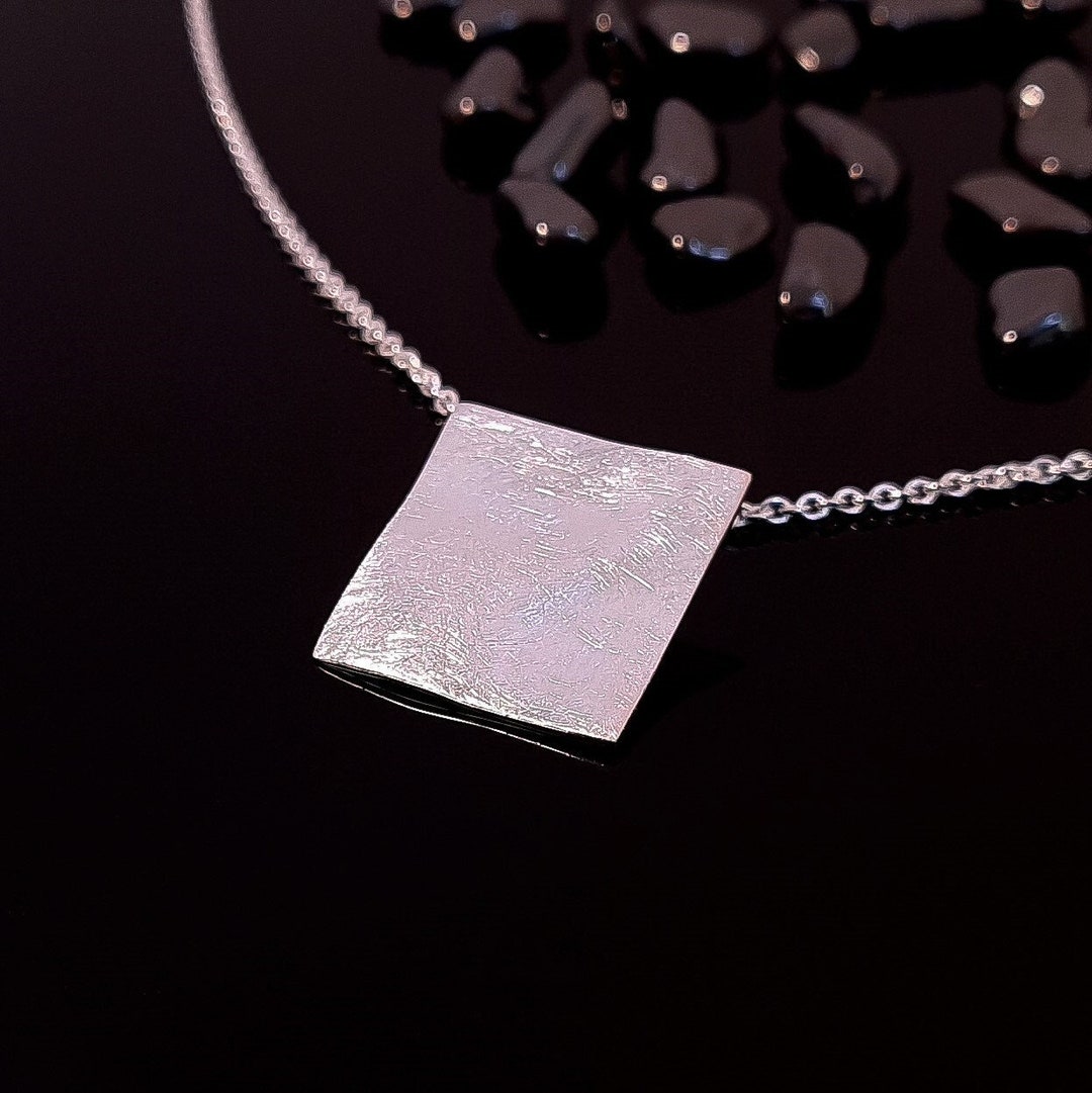 Sterling Silver Pendant Matt Chain Pendant Square Silver Pendant Simple ...