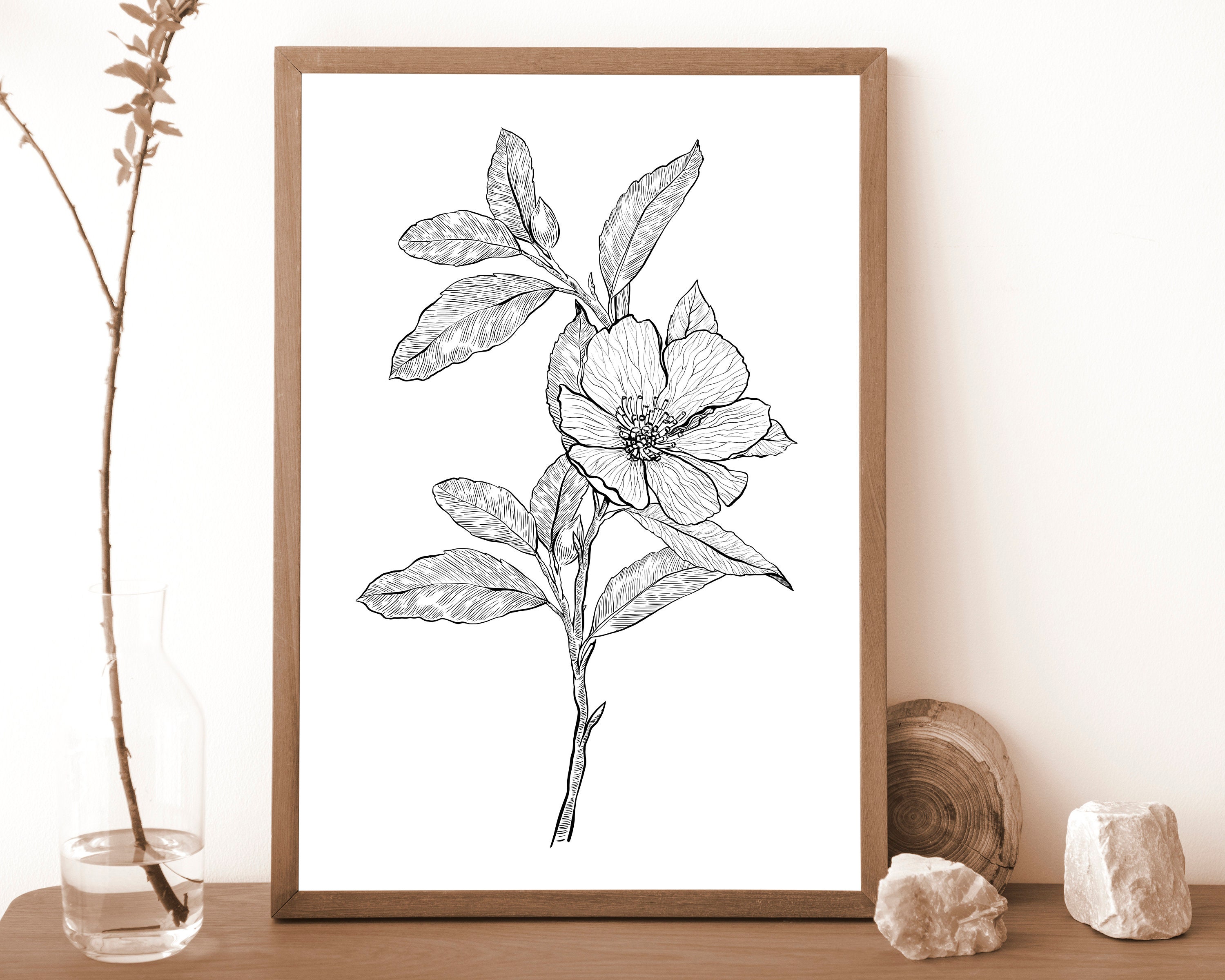 Flower Line Art Print,neutral Botanical Wall Decor,modern Minimalist ...