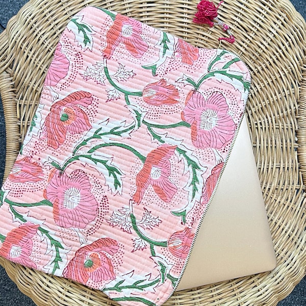 Quilted Cotton Laptop Slim White Patchwork Floral Sleeve Cover Bag Eco ...