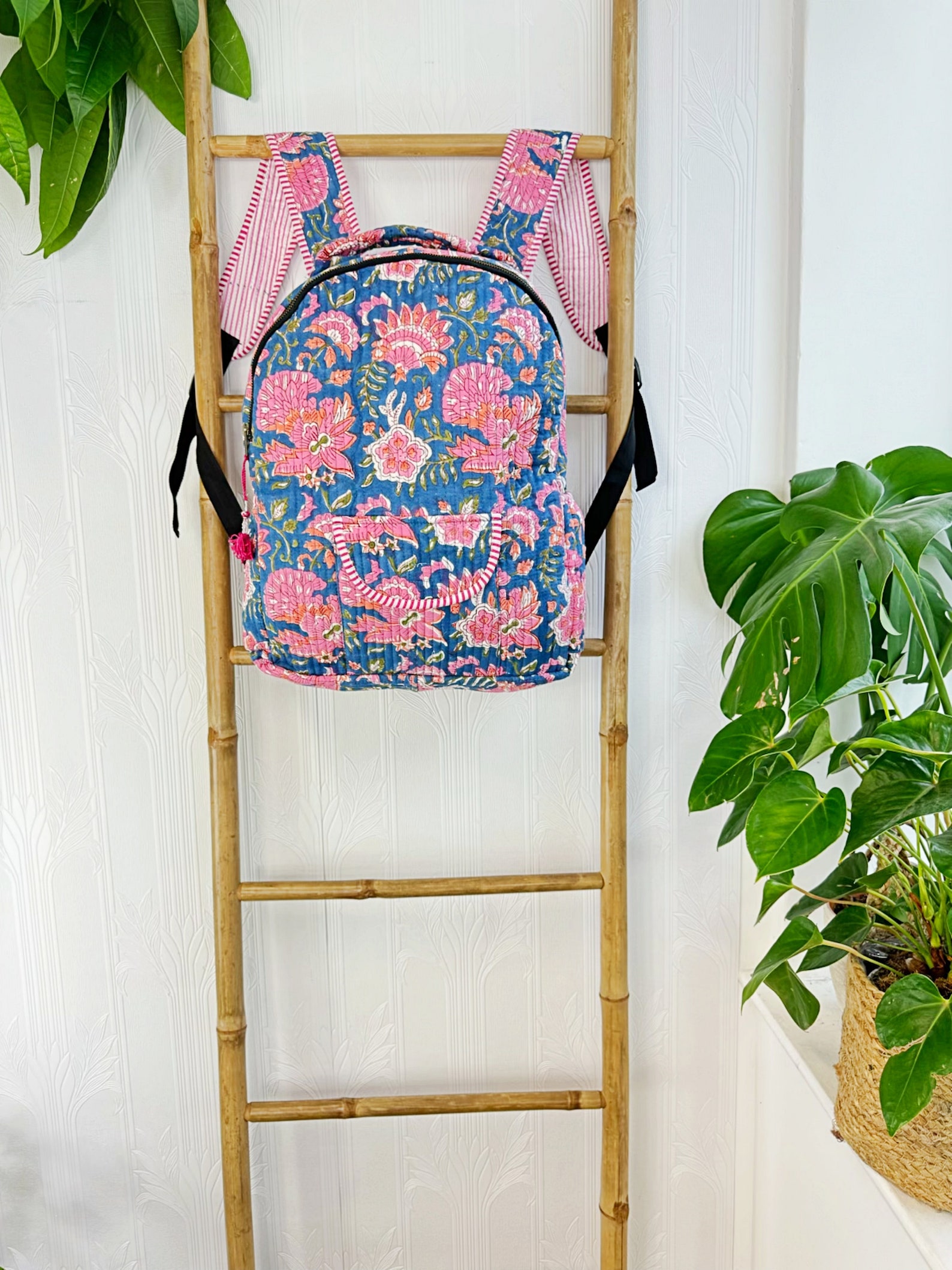 Quilted Cotton Handprint Large Blue Pink Bag-pack Eco Friendly ...