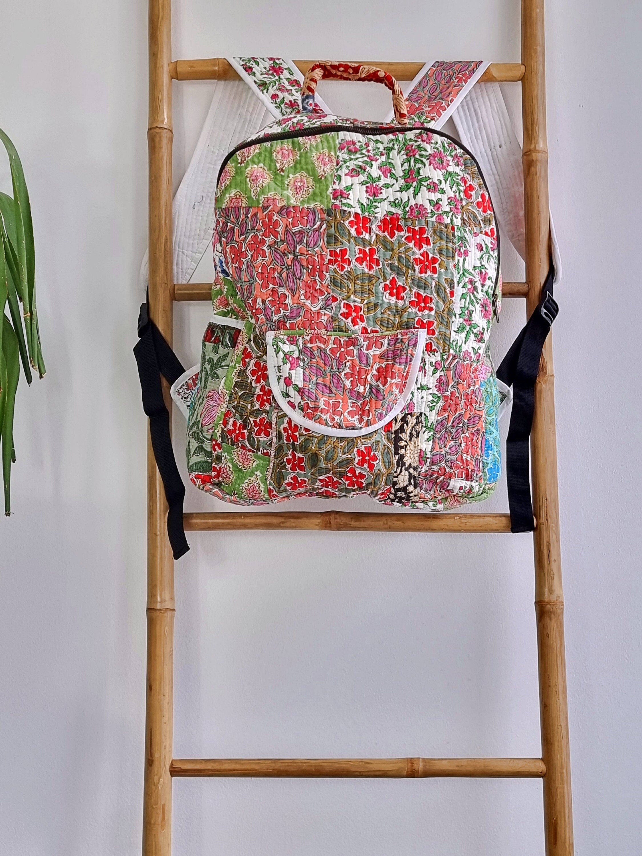 Quilted Cotton Handprint Large Backpack Eco Friendly Sustainable Sturdy ...