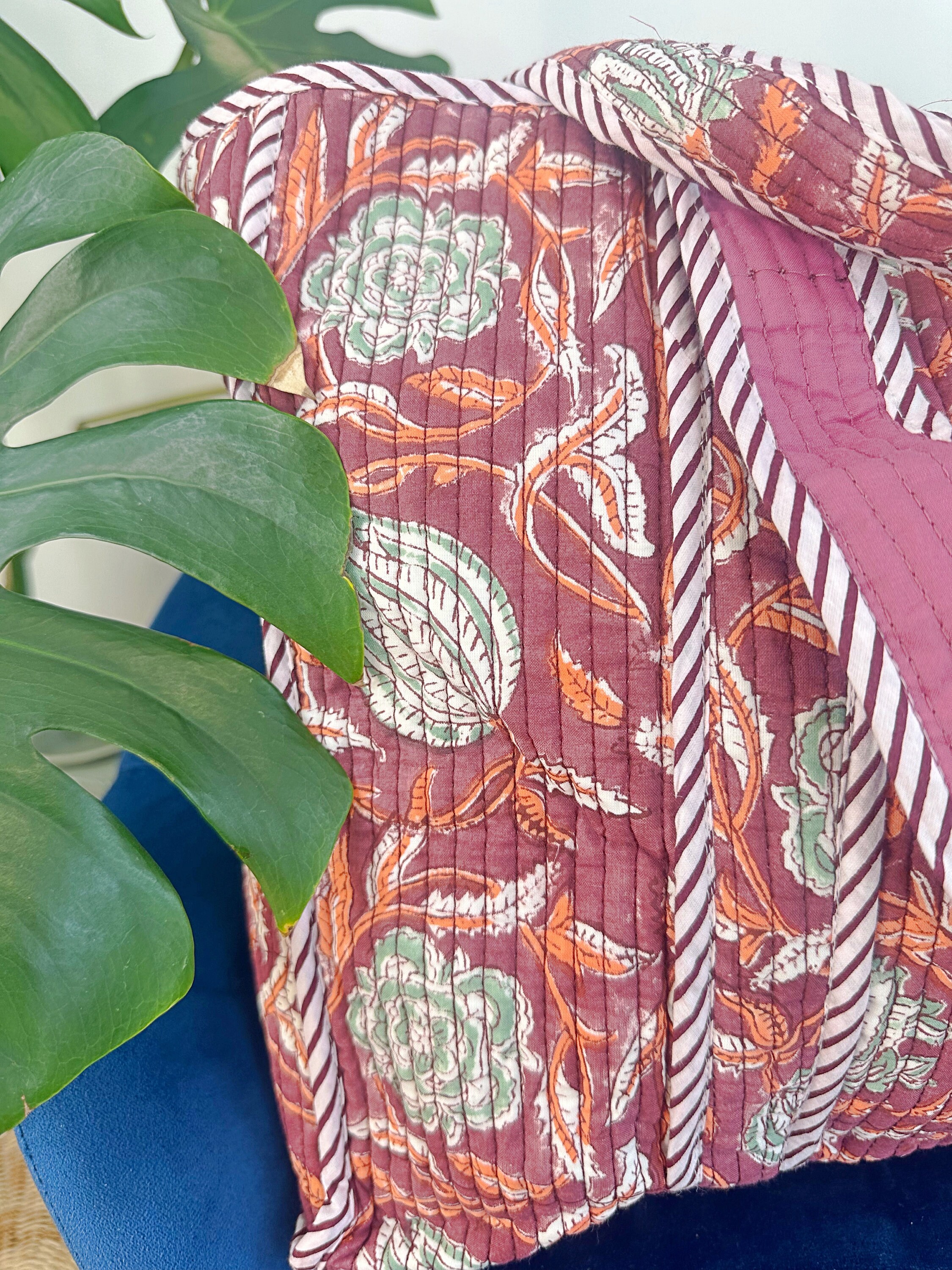 Quilted Cotton Handprint Maroon Hue Reversible Large Tote Bag Eco ...