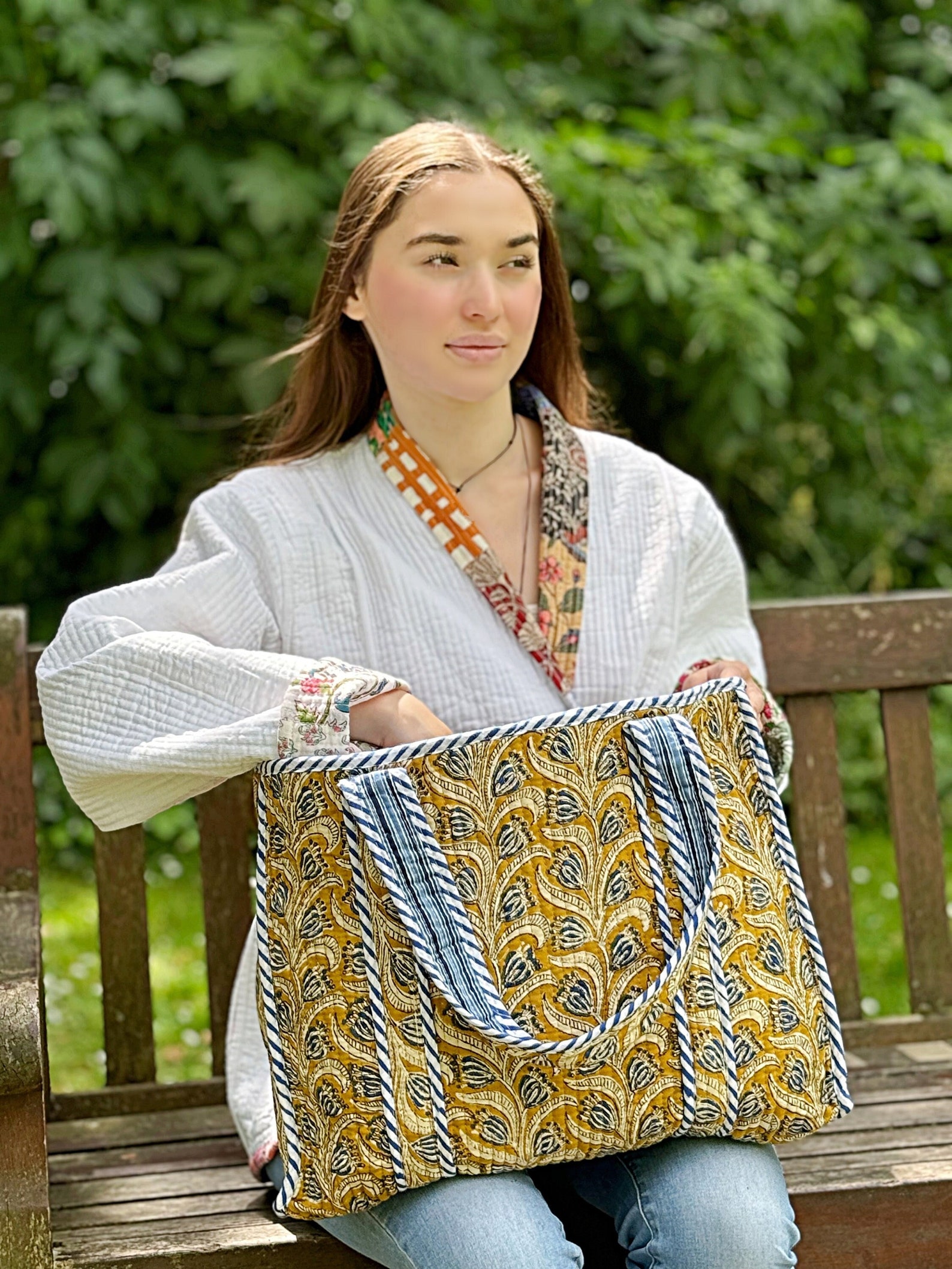 Quilted Cotton Bagru Handprinted Reversible Large Tote Bag Eco Friendly ...