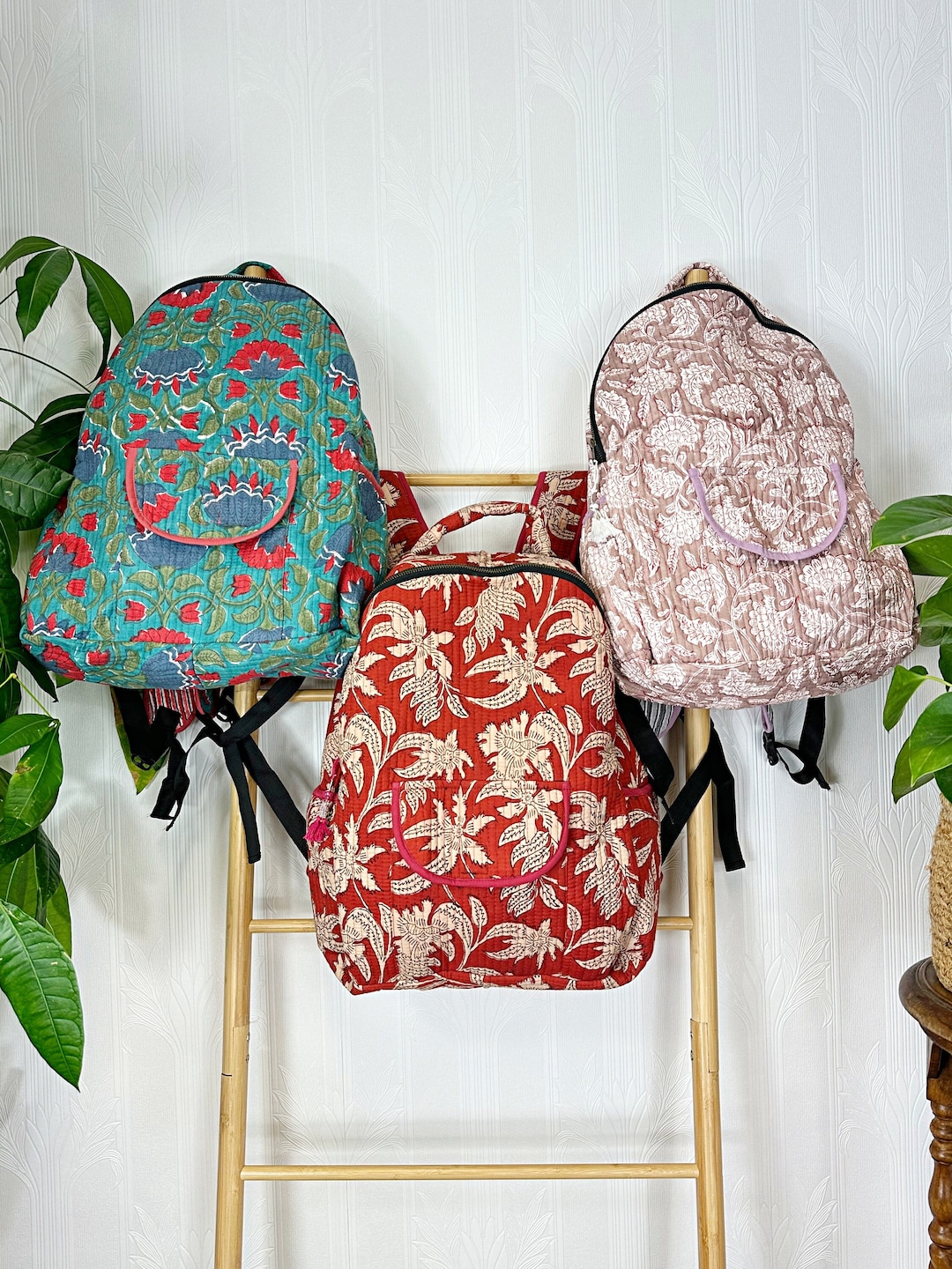 Quilted Cotton Handprint Large Backpack Eco Friendly Sustainable Sturdy ...