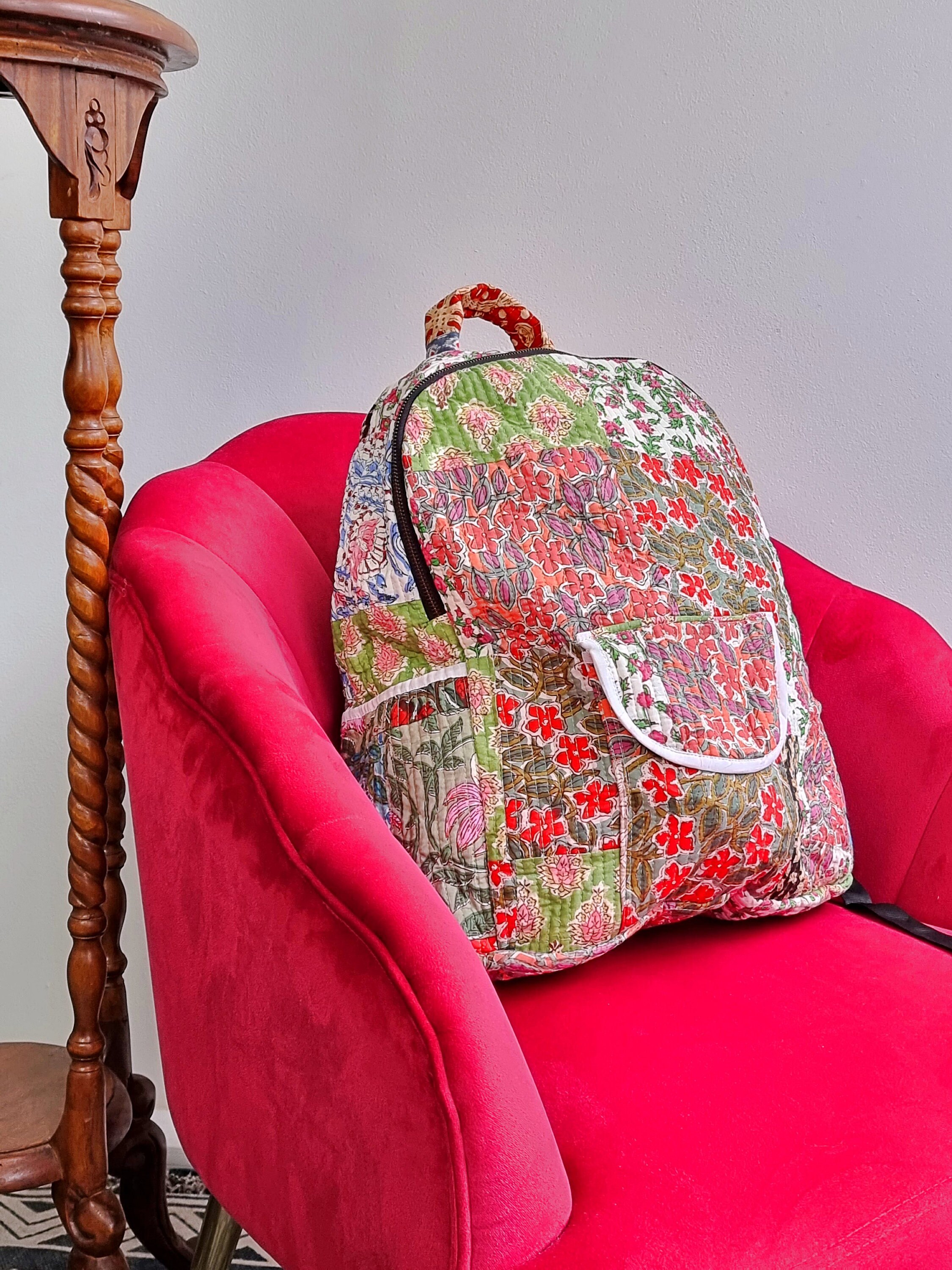 Quilted Cotton Handprint Large Backpack Eco Friendly Sustainable Sturdy ...