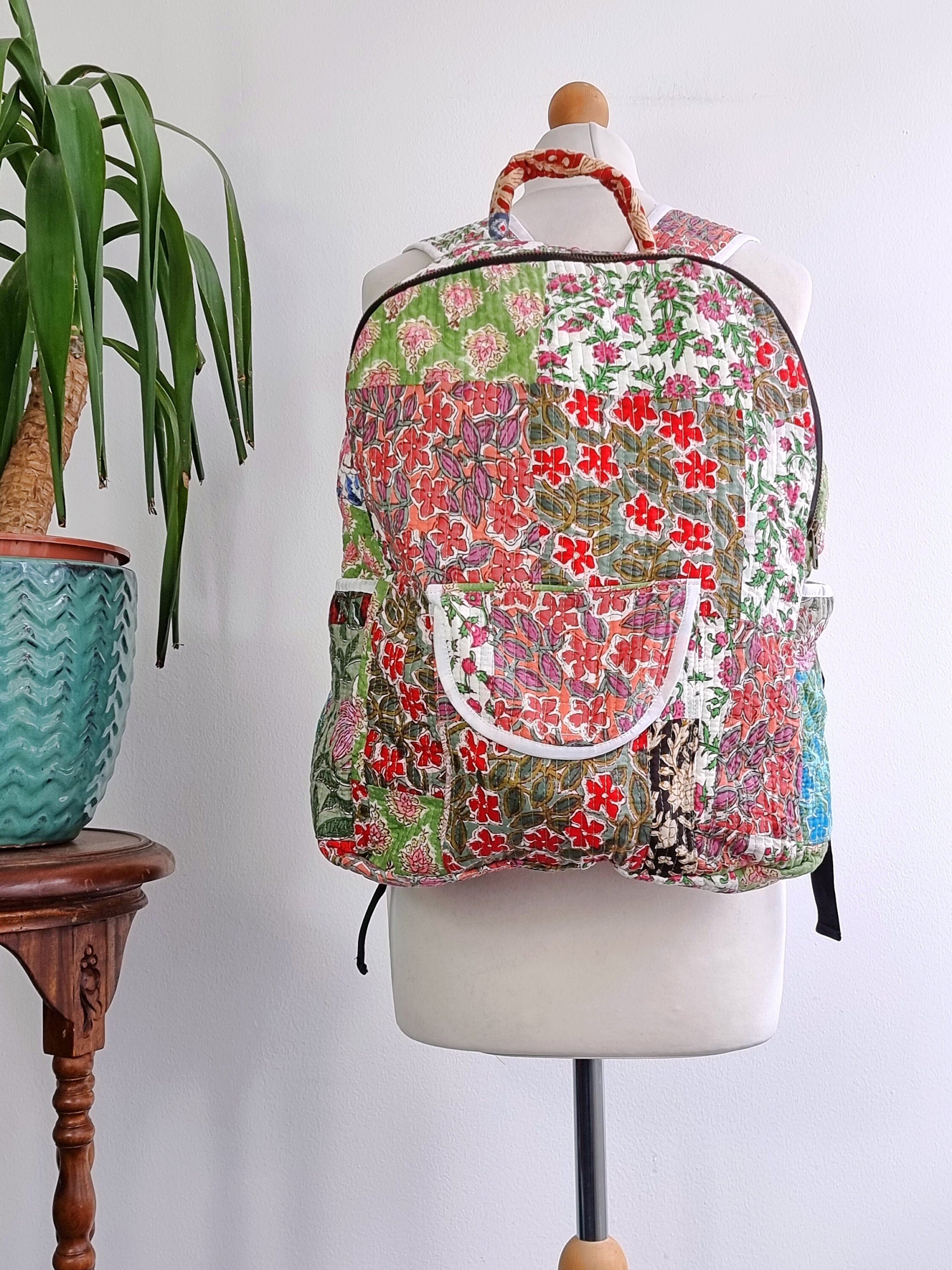 Quilted Cotton Handprint Large Backpack Eco Friendly Sustainable Sturdy ...