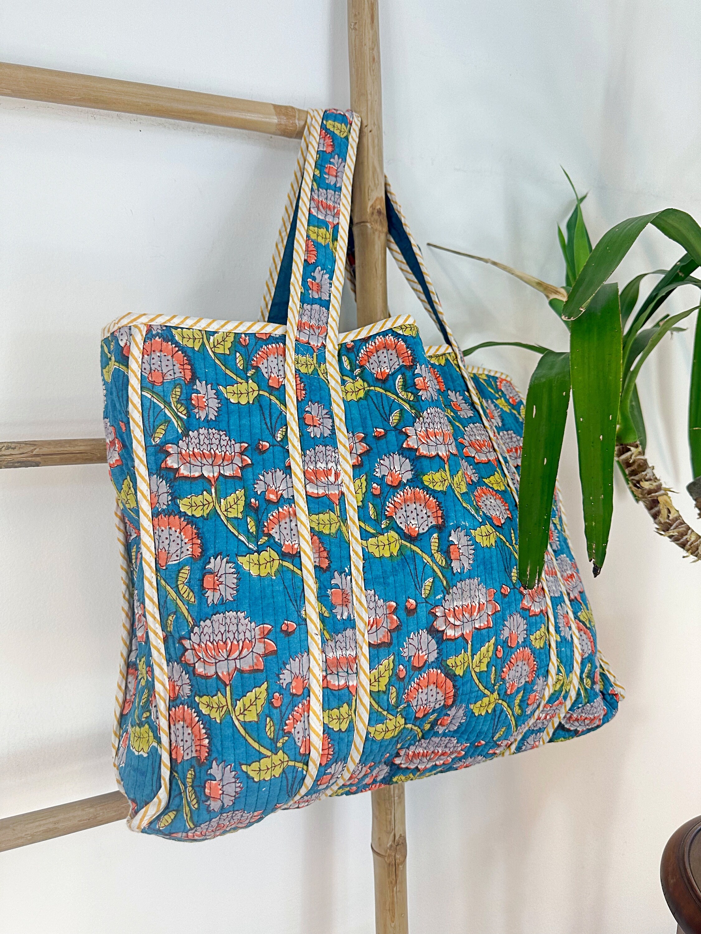 Quilted Cotton Handprint Reversible Large Ink Teal Orange - Etsy