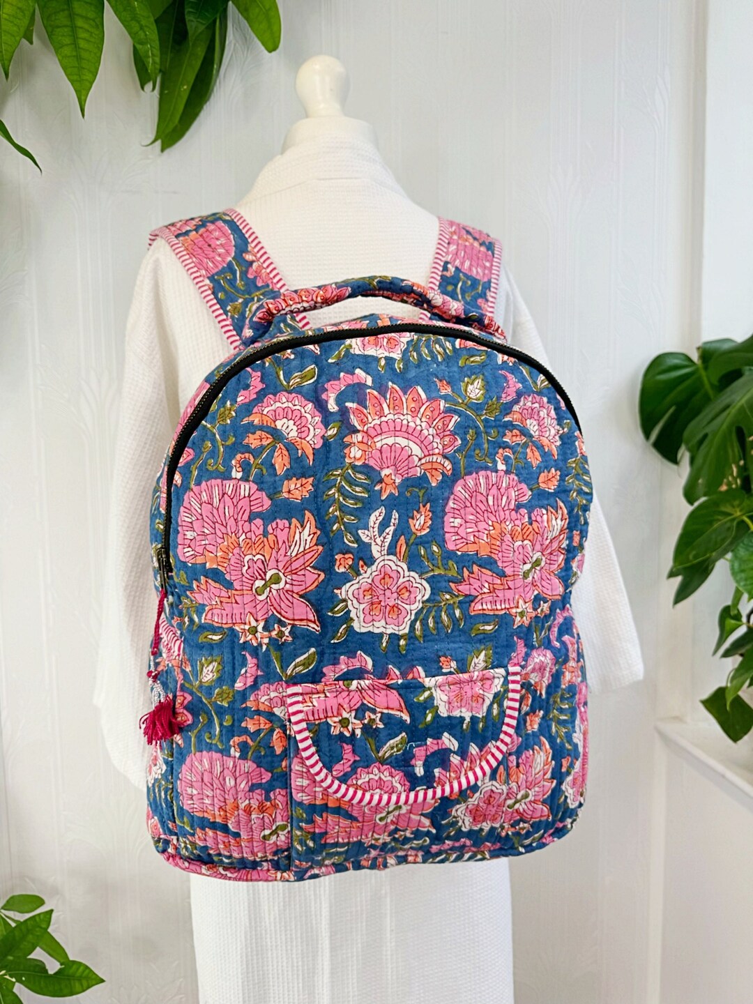Quilted Cotton Handprint Large Blue Pink Bag-pack Eco Friendly ...