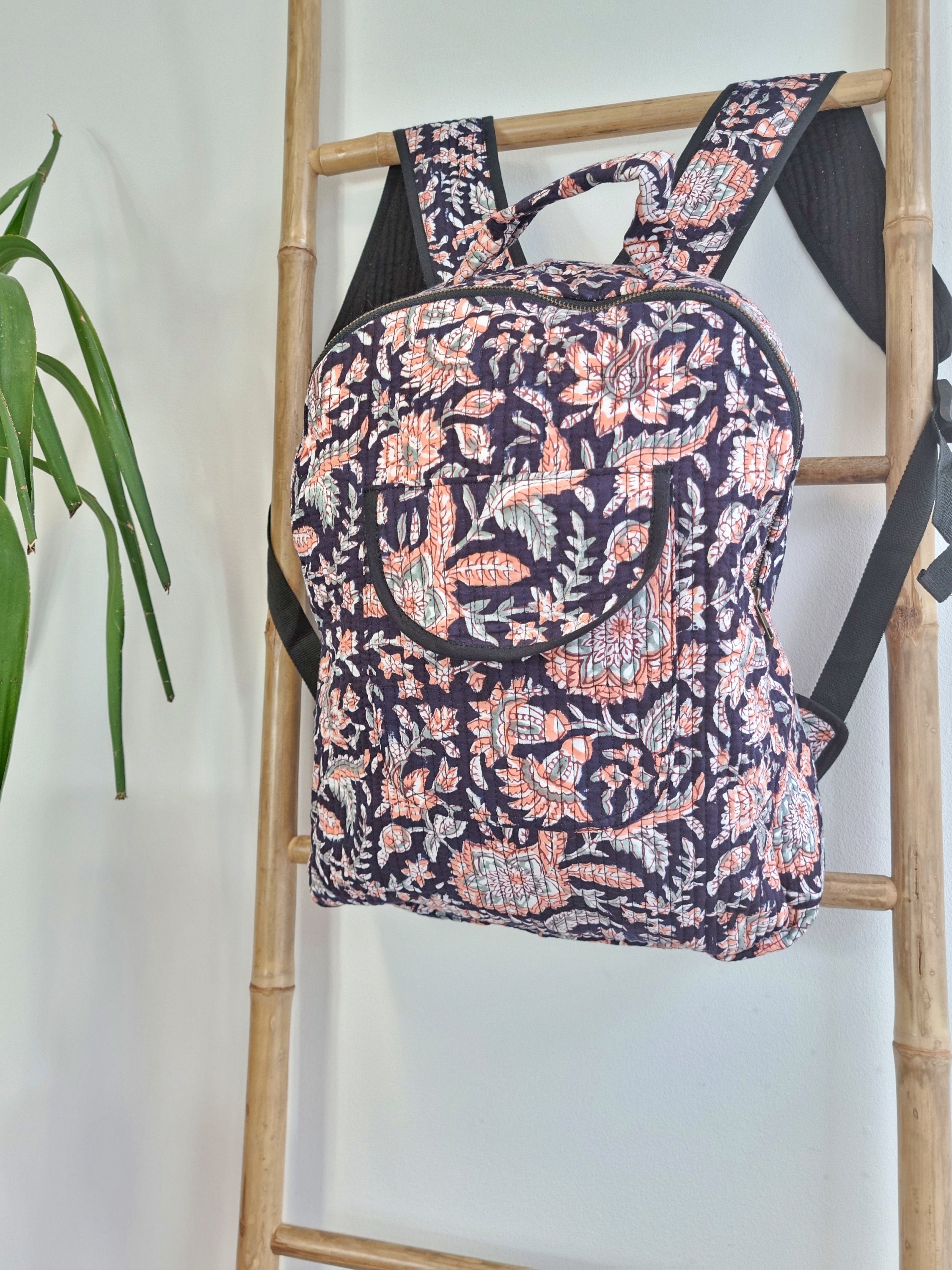 Quilted Cotton Handprint Large Backpack Eco Friendly Sustainable Sturdy ...