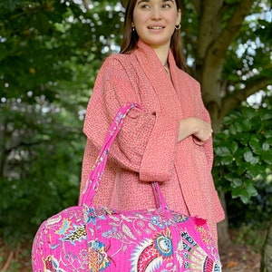 Quilted Duffle Tote Shoulder Hot Pink Crush Bag Cotton Summer Floral ...