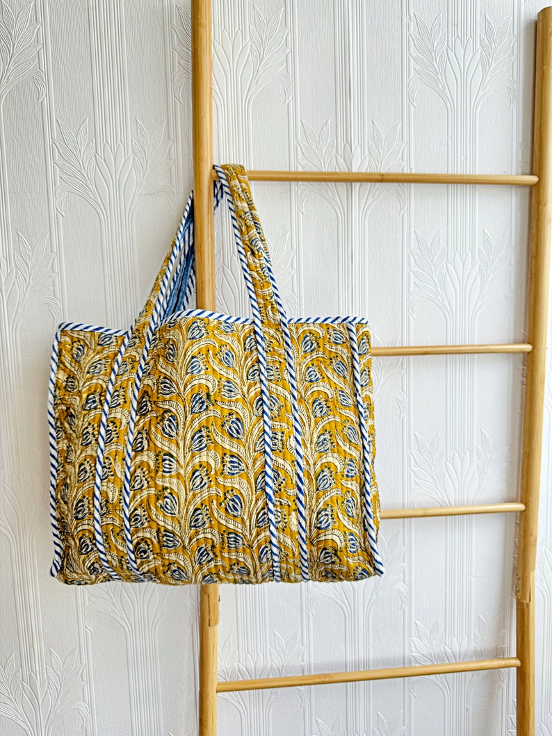 Quilted Cotton Bagru Handprinted Reversible Large Tote Bag Eco Friendly ...