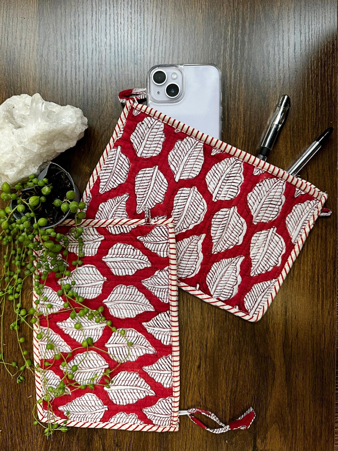 Quilted Cotton Handprint Envelope Zipper Pouch Bag Sustainable Sturdy ...