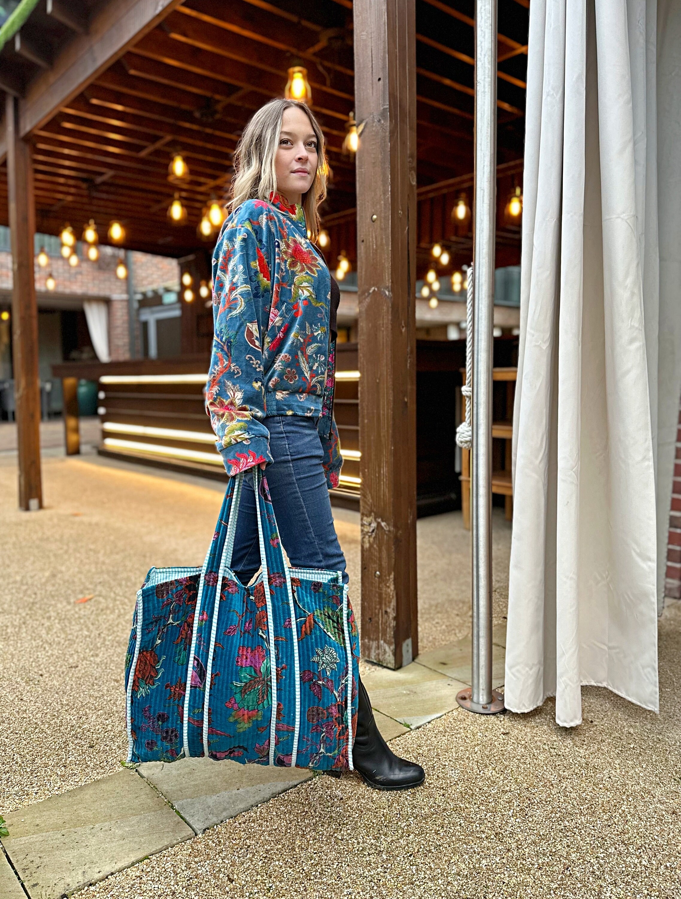 Quilted Velvet Cotton Reversible Extra Large Tote Bag Beach Weekender ...