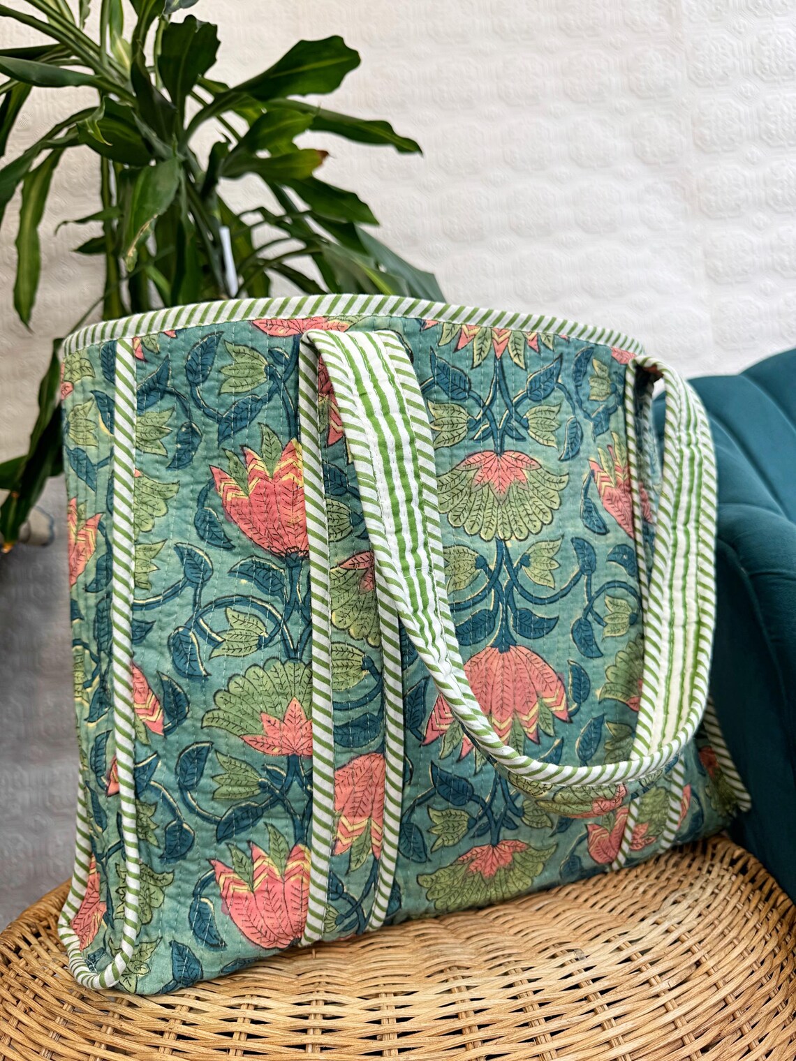 Quilted Cotton Handprint Reversible Large Tote Bag Eco Friendly ...