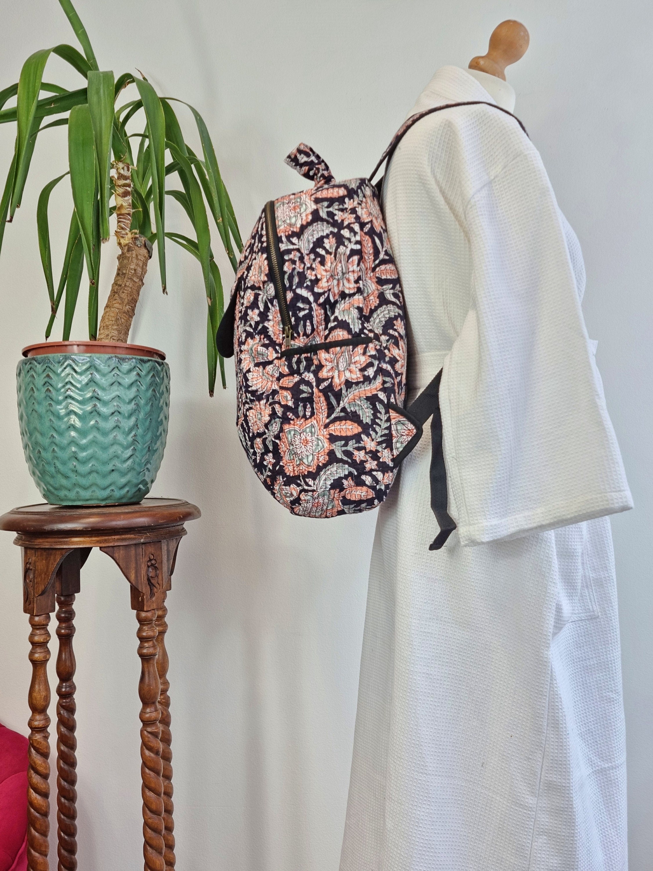 Quilted Cotton Handprint Large Backpack Eco Friendly Sustainable Sturdy ...