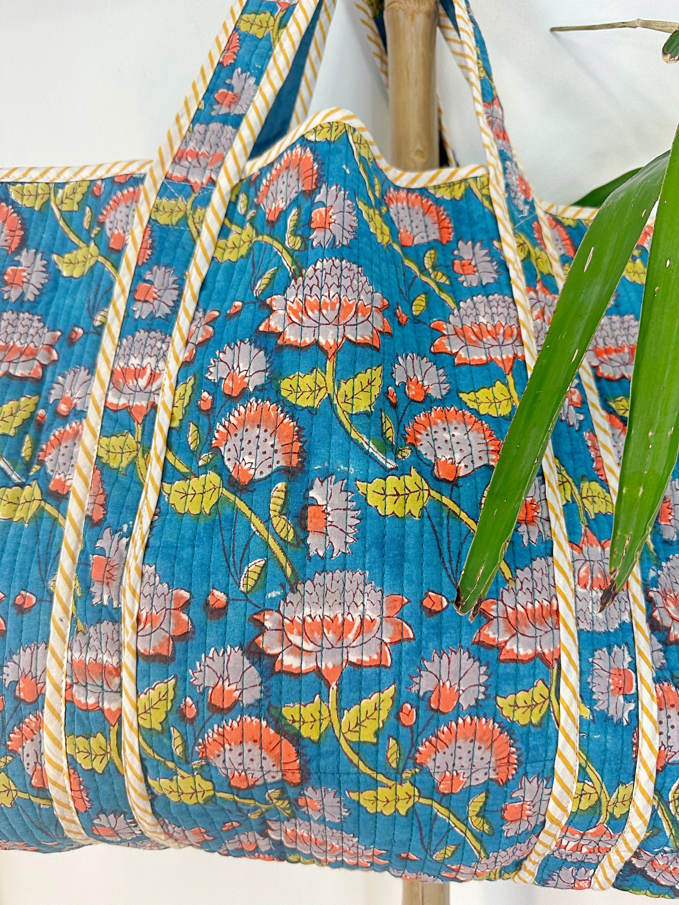 Quilted Cotton Handprint Reversible Large Ink Teal Orange - Etsy