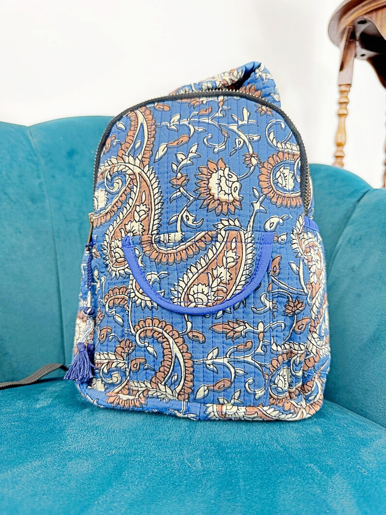 Quilted Cotton Handprint Mini Cute Blue Paisley Backpack - Etsy