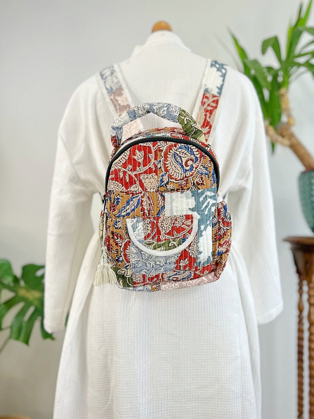 Quilted Cotton Handprint Mini Cute Multi Patch Backpack Sustainable ...