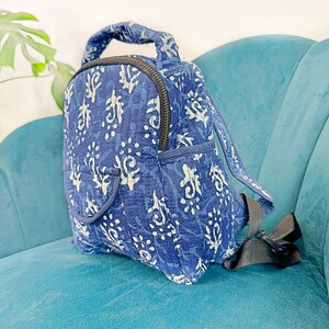 Quilted Cotton Handprint Mini Cute Indigo Blue Backpack Sustainable ...