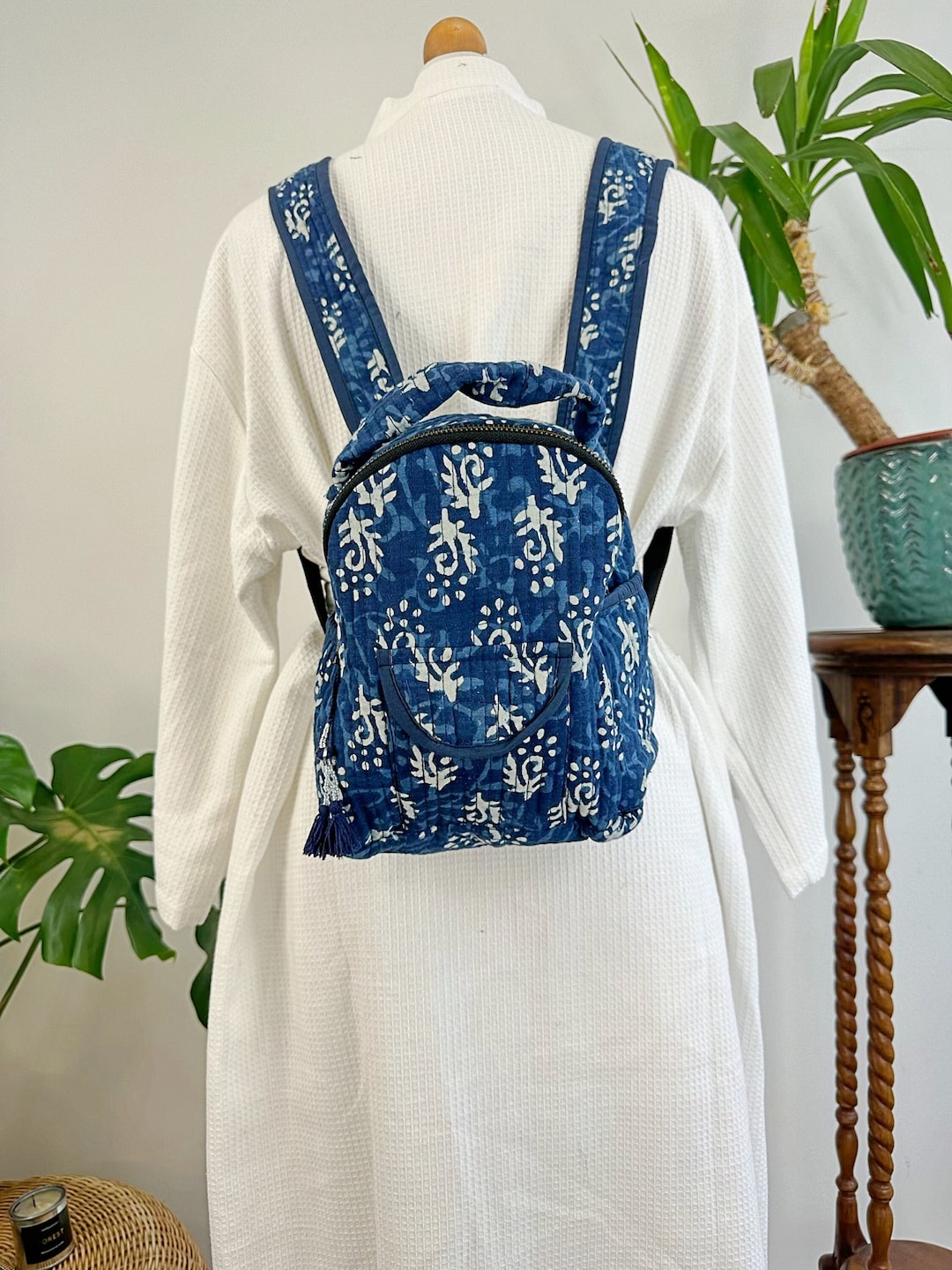 Quilted Cotton Handprint Mini Cute Indigo Blue Backpack Sustainable ...