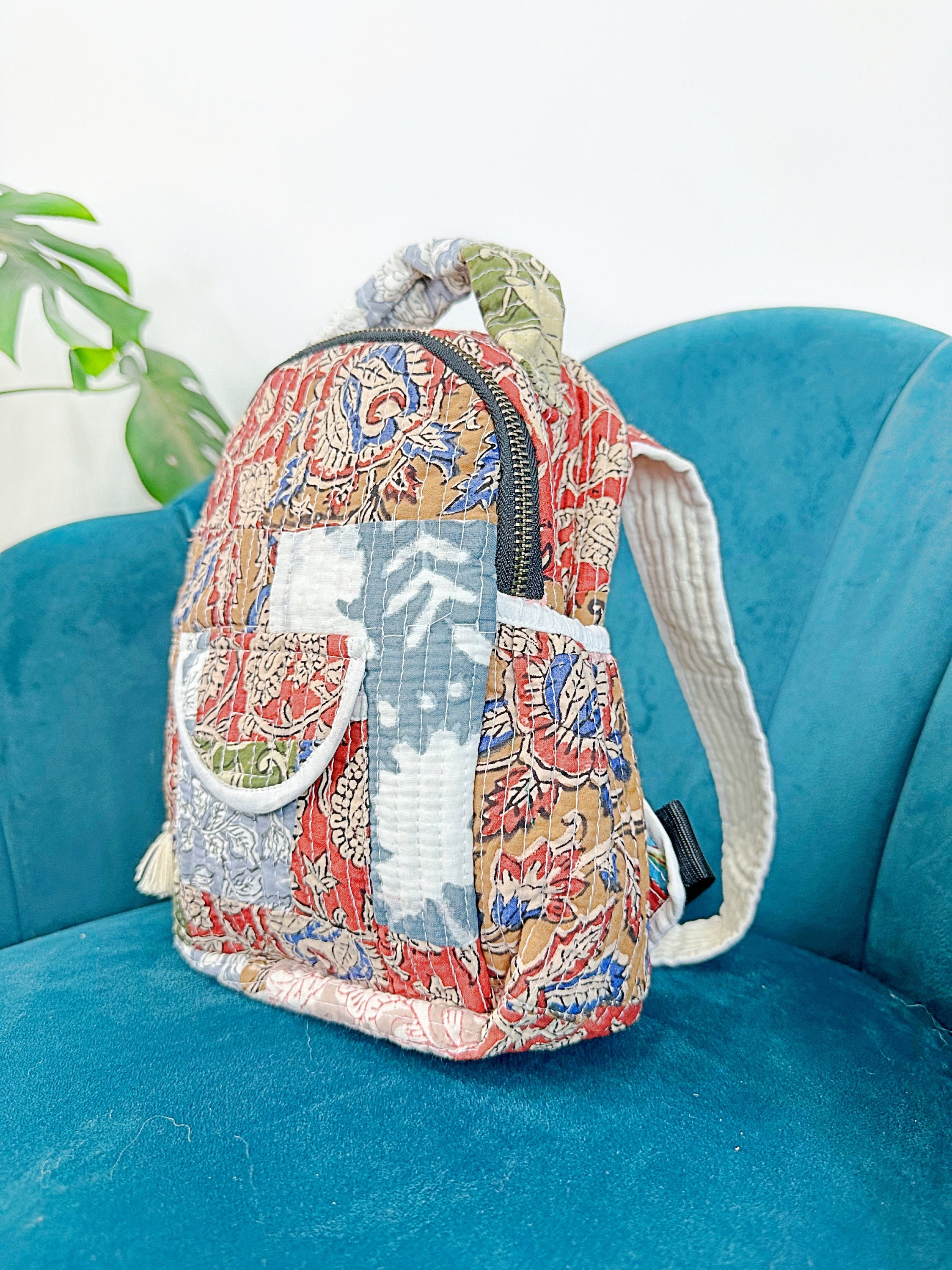 Quilted Cotton Handprint Mini Cute Multi Patch Backpack Sustainable ...
