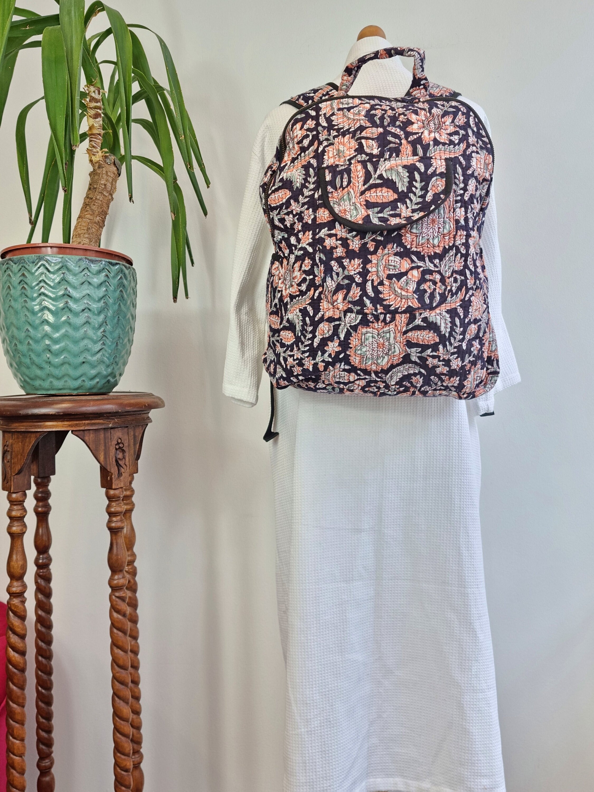 Quilted Cotton Handprint Large Backpack Eco Friendly Sustainable Sturdy ...