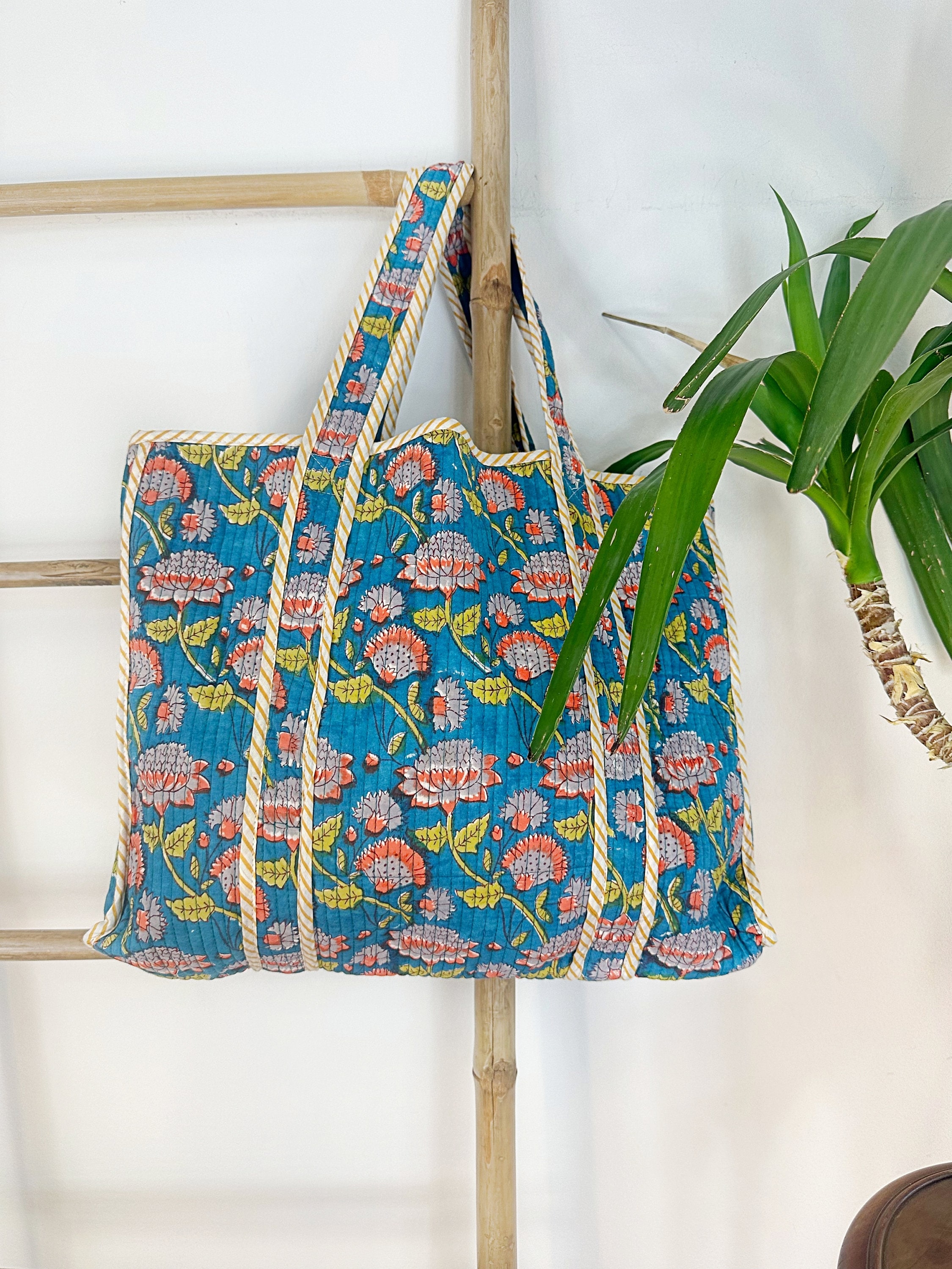 Quilted Cotton Handprint Reversible Large Ink Teal Orange - Etsy