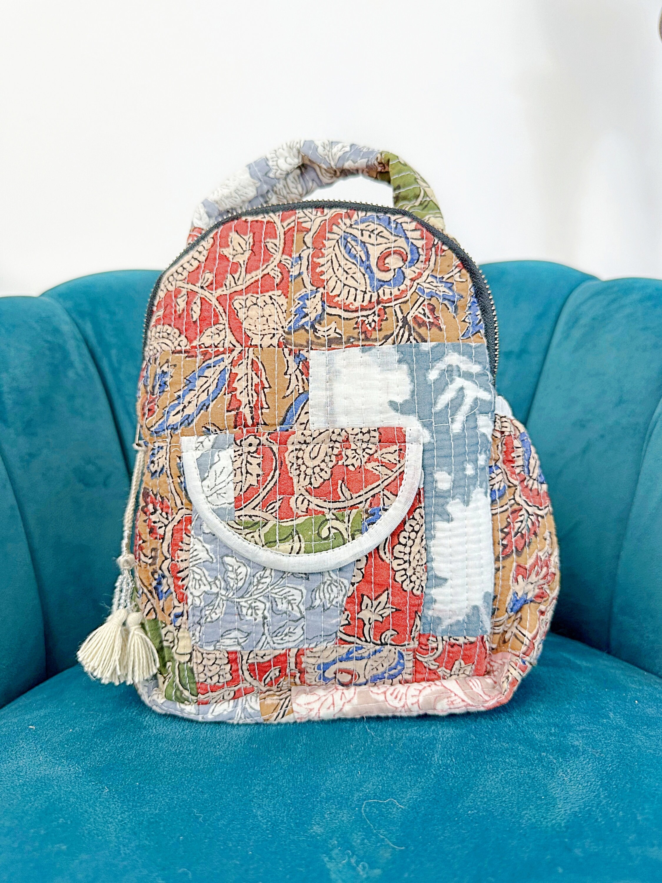Quilted Cotton Handprint Mini Cute Multi Patch Backpack Sustainable ...