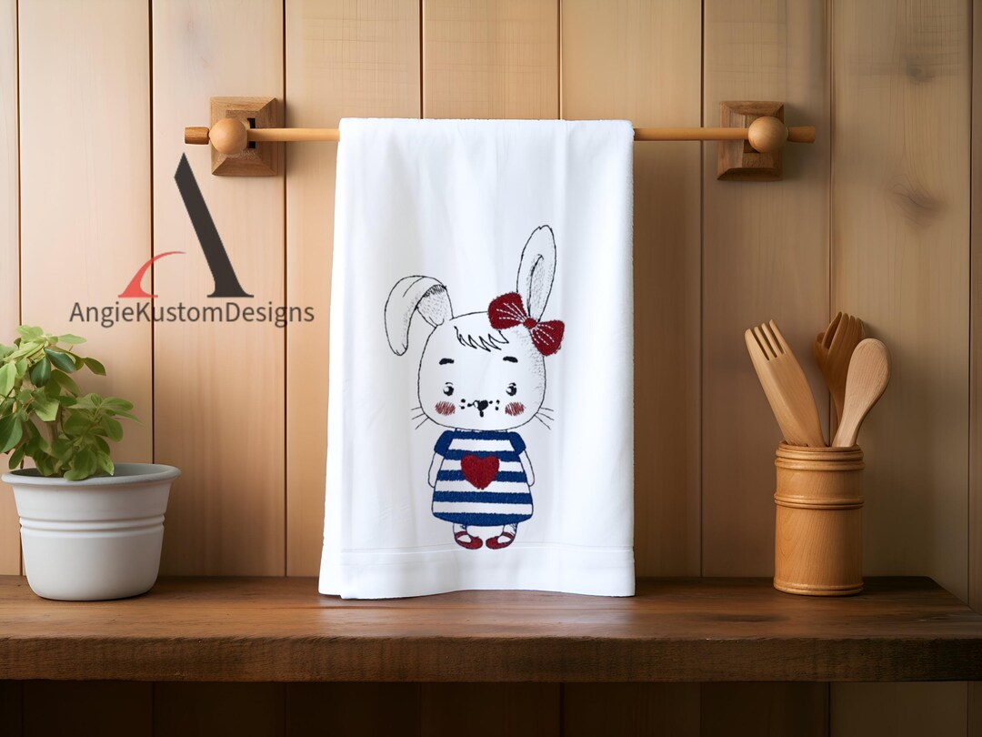 Easter Bunny Kitchen Towels – 100% Cotton Embroidered Spring Decor ...