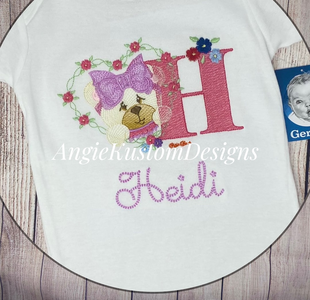 Embroidered Teddy Bear Monogram Baby Bodysuit - Custom Initial - Etsy