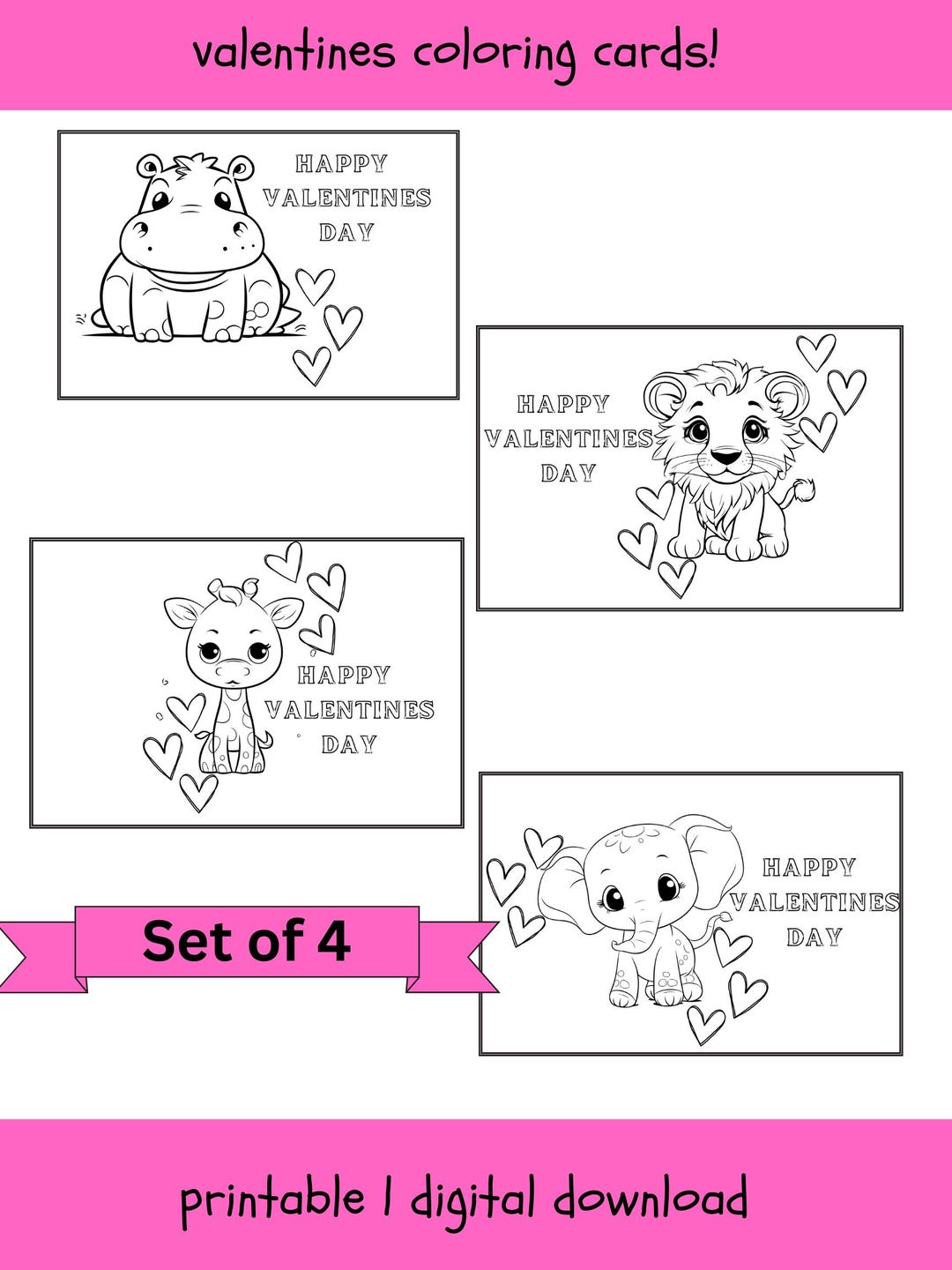 Printable Coloring Valentines Cards, Kids DIY Valentines, Classroom ...