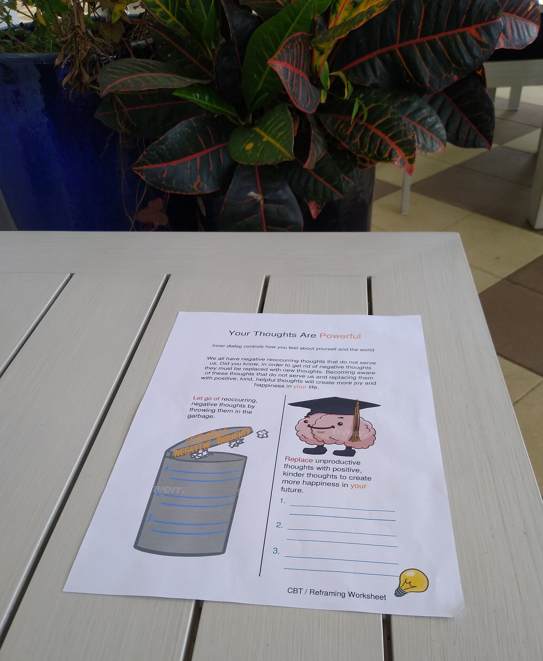 Cbt/reframing Therapy Worksheet, Replace Negative Thoughts, Individual ...