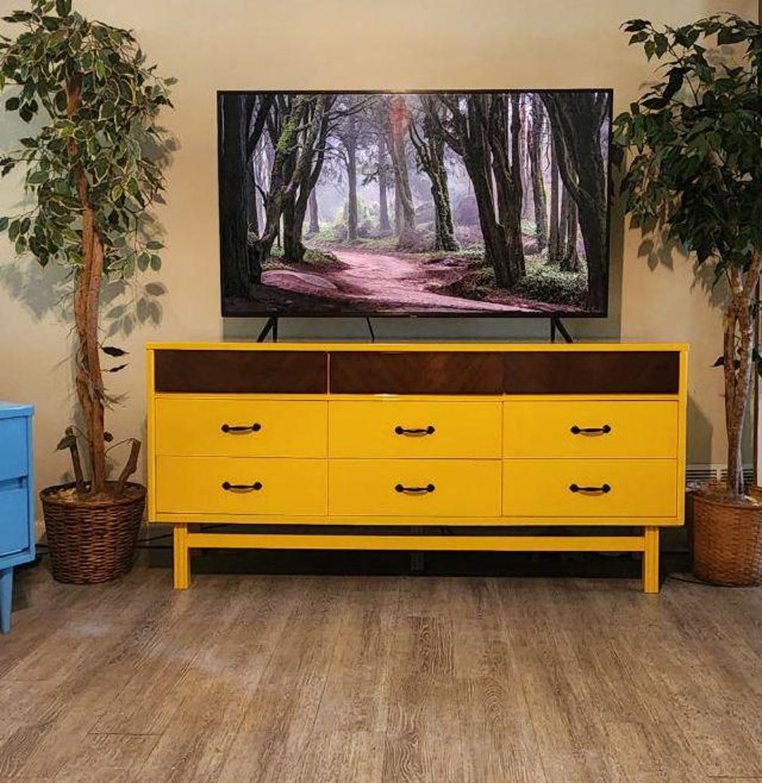 MCM Neon Yellow Dresser Console 9 Drawer Credenza Large Customizable ...