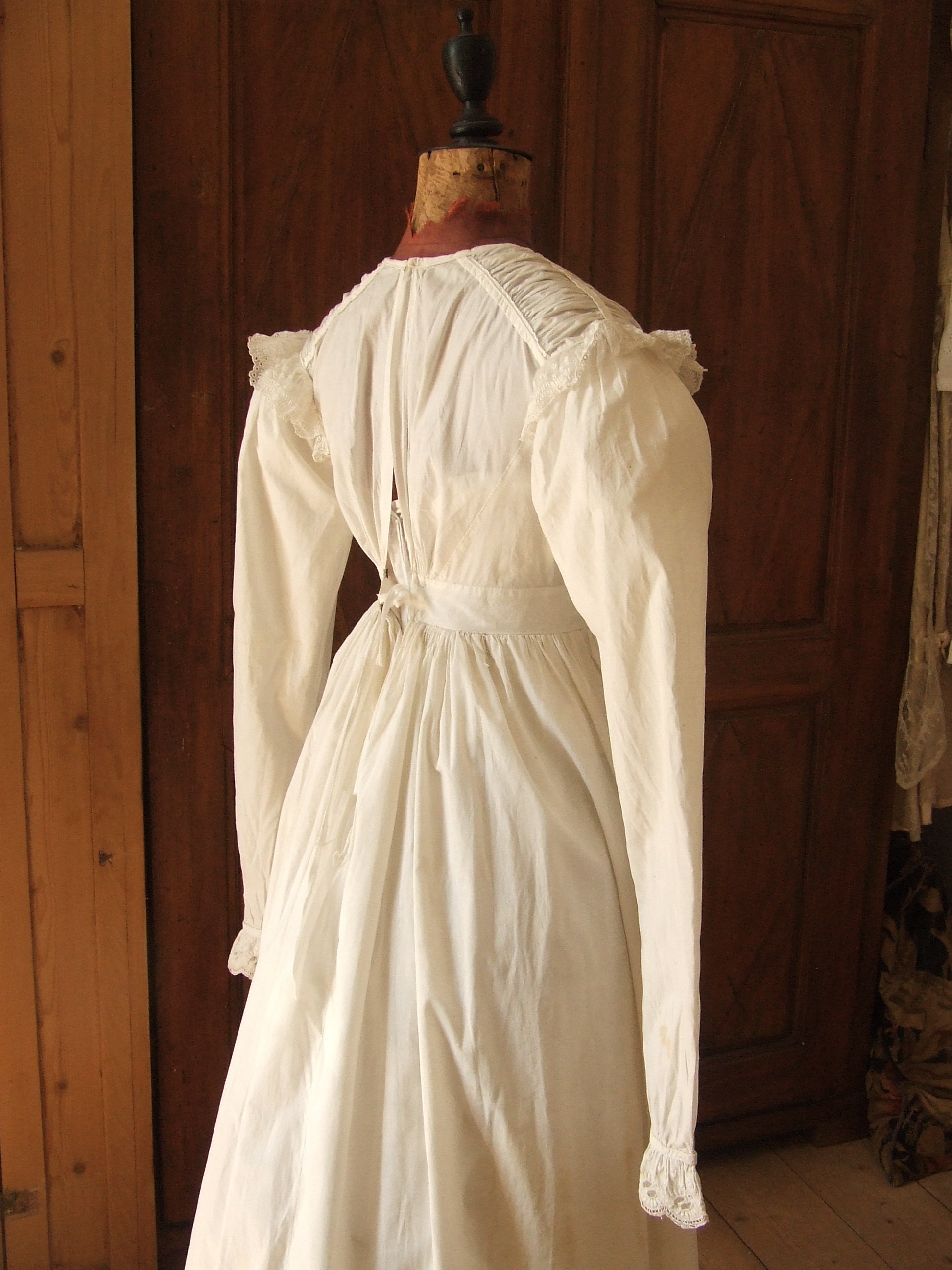 Georgian, Regency Fine White Cotton Batiste Dress With Delicate Amazing ...