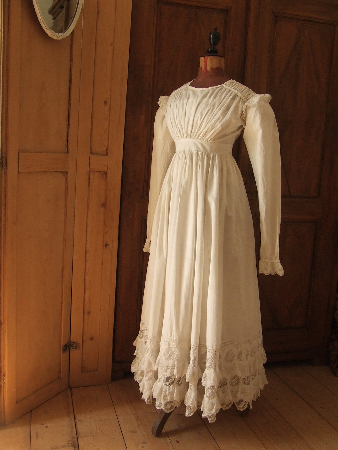 Georgian, Regency Fine White Cotton Batiste Dress With Delicate Amazing ...