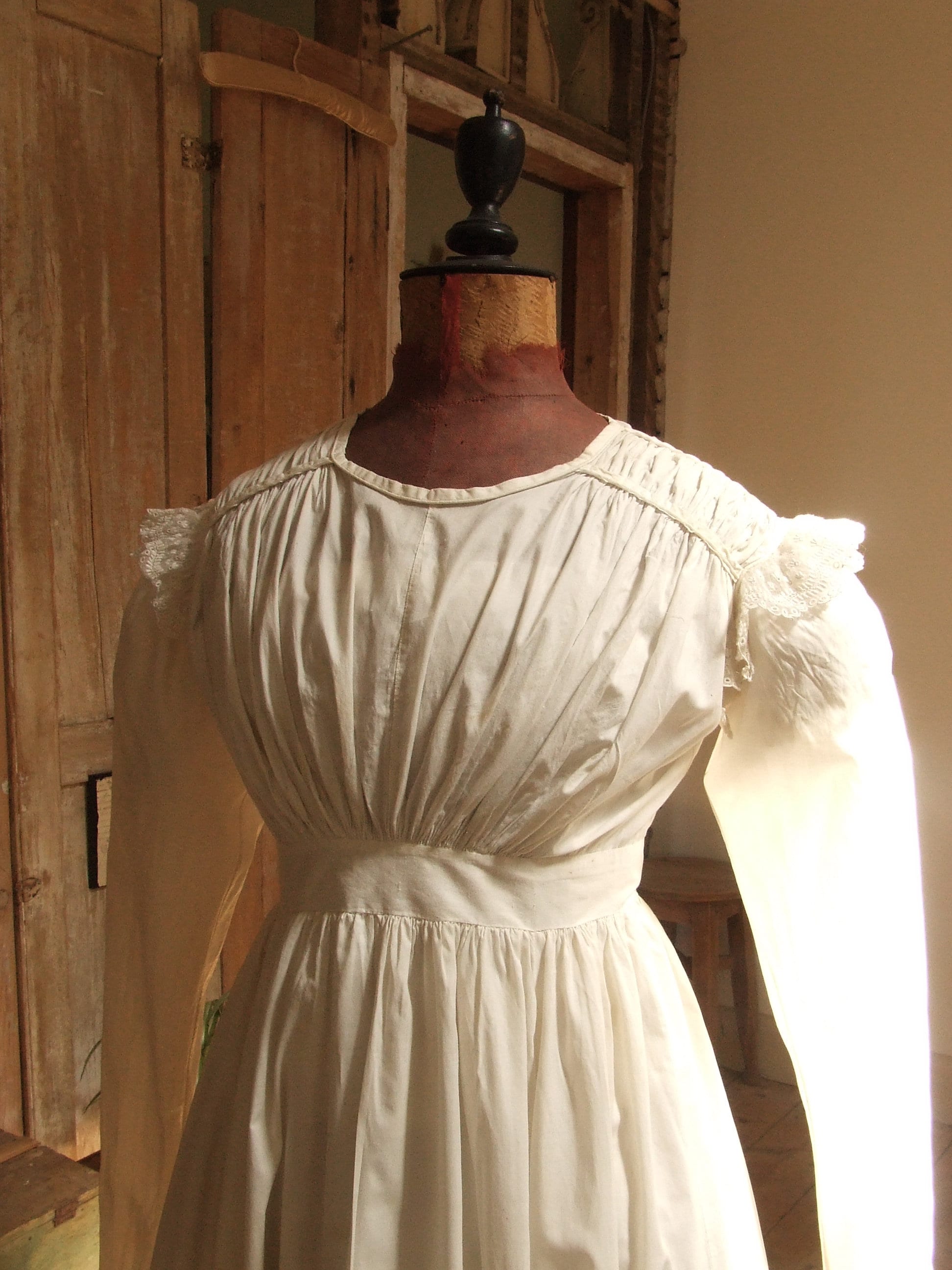 Georgian, Regency Fine White Cotton Batiste Dress With Delicate Amazing ...