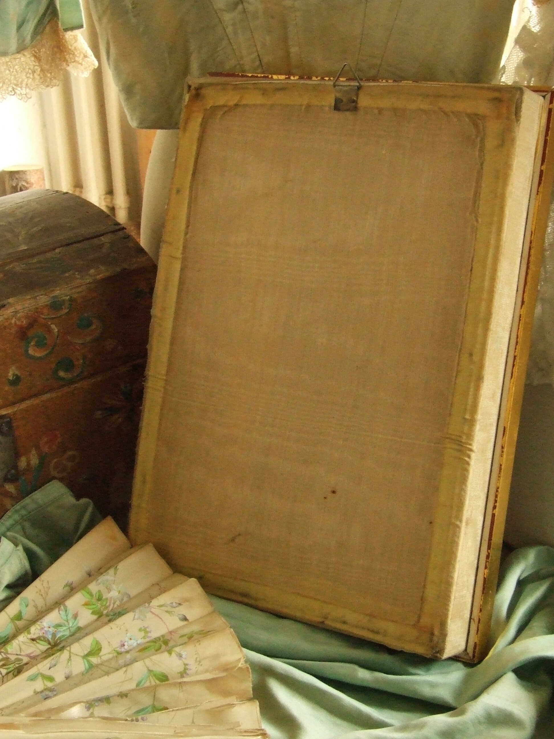 Antique, Brocante Vintage Wax Flower Bouquet in Wooden a Silk Moire ...