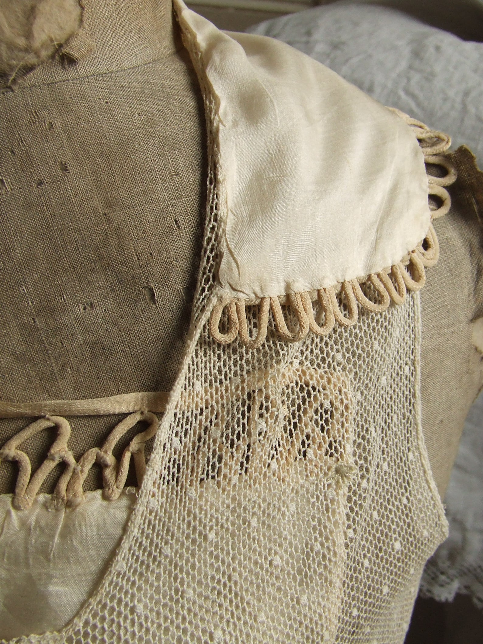 Antique Edwardian Dotted Lace and Silk Sleeveless Blouse, Dickey With ...