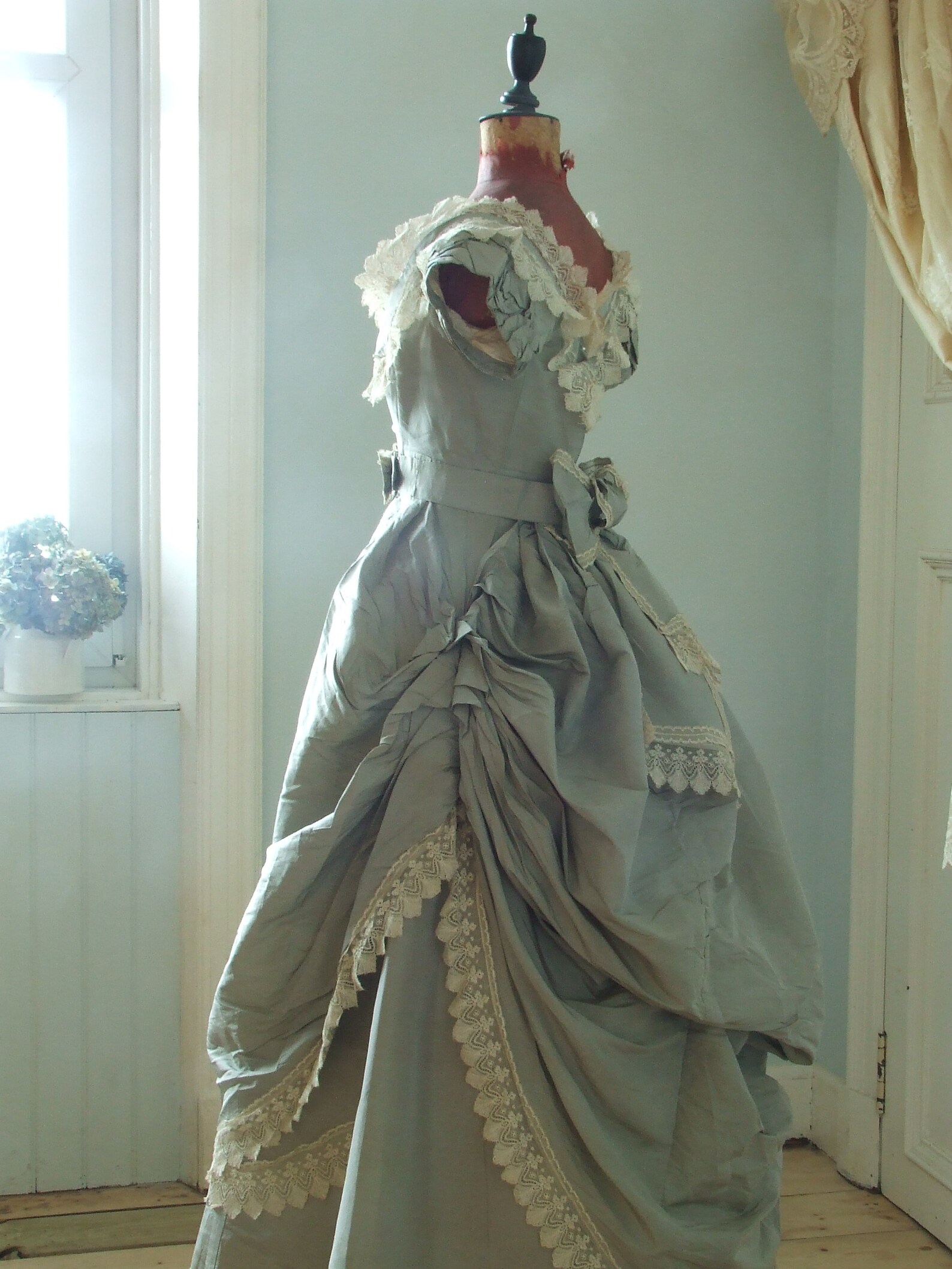 Antique Silk and Lace Evening Gown, Ball Gown, 3 Piece Bustle Dress ...