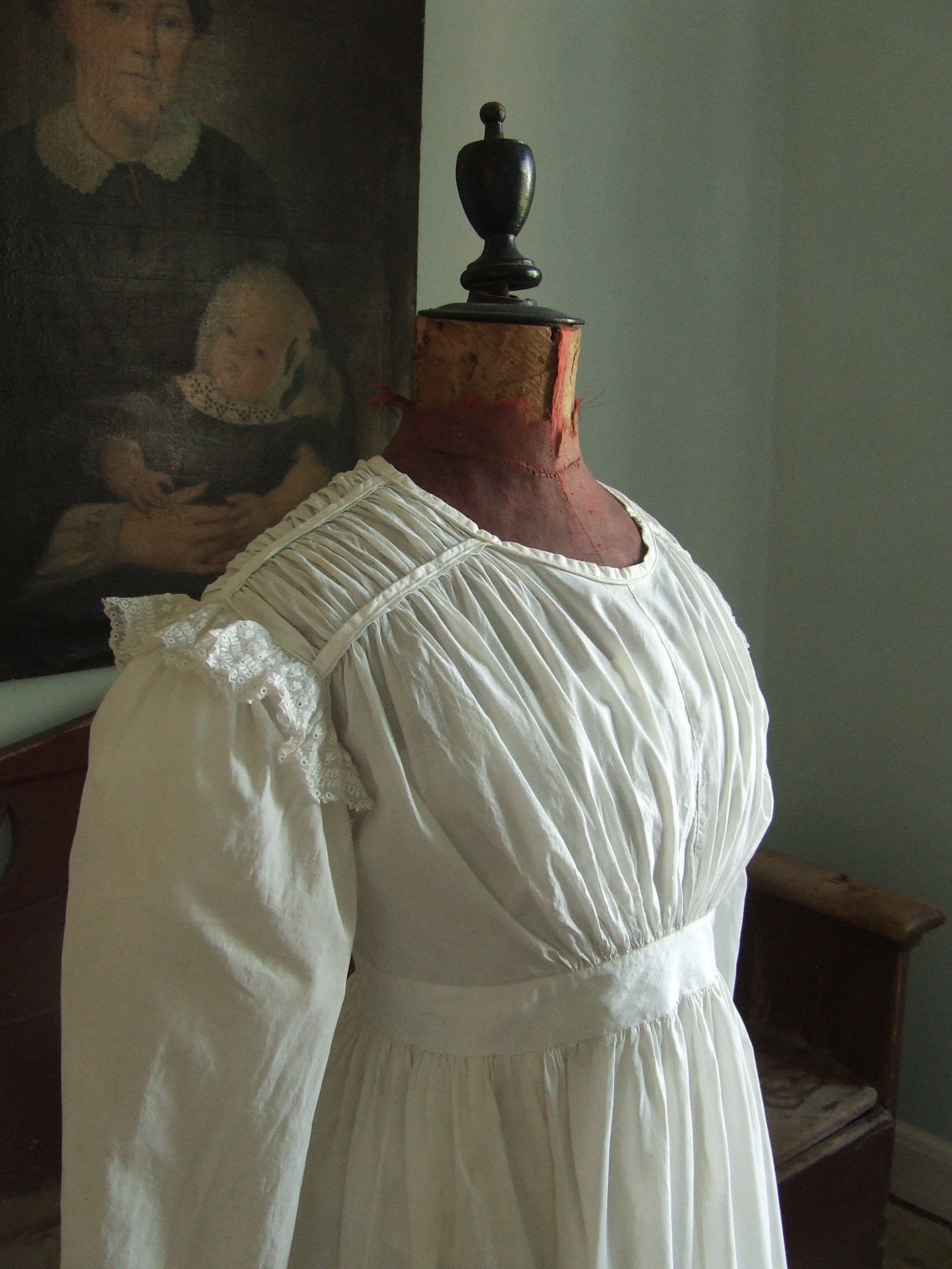 Georgian, Regency Fine White Cotton Batiste Dress With Delicate Amazing ...