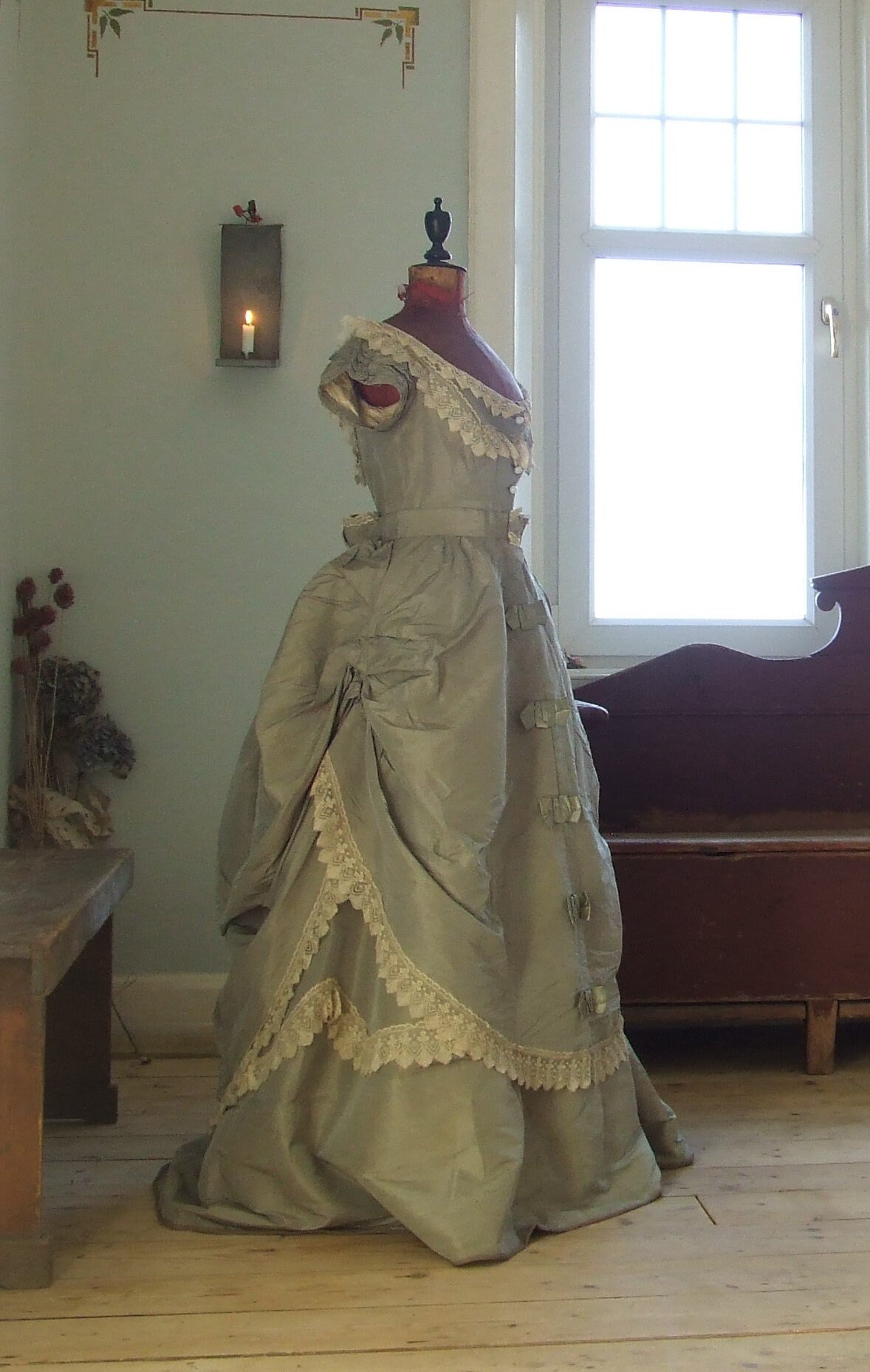 Antique Silk and Lace Evening Gown, Ball Gown, 3 Piece Bustle Dress ...