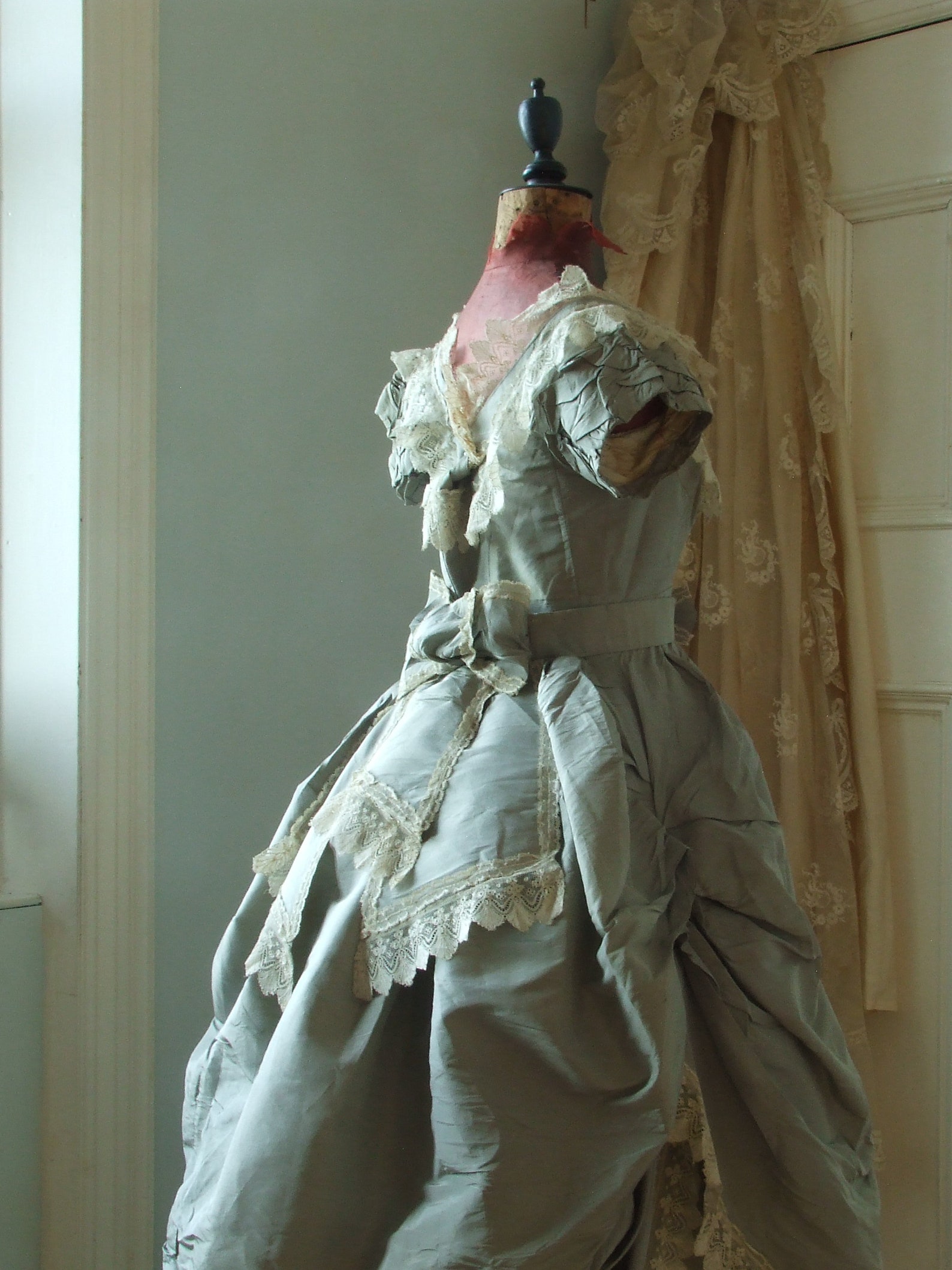 Antique Silk and Lace Evening Gown, Ball Gown, 3 Piece Bustle Dress ...