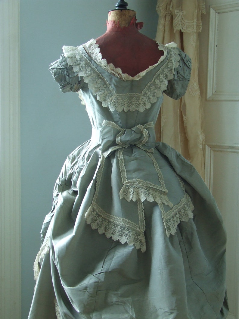 Antique Silk and Lace Evening Gown, Ball Gown, 3 Piece Bustle Dress ...