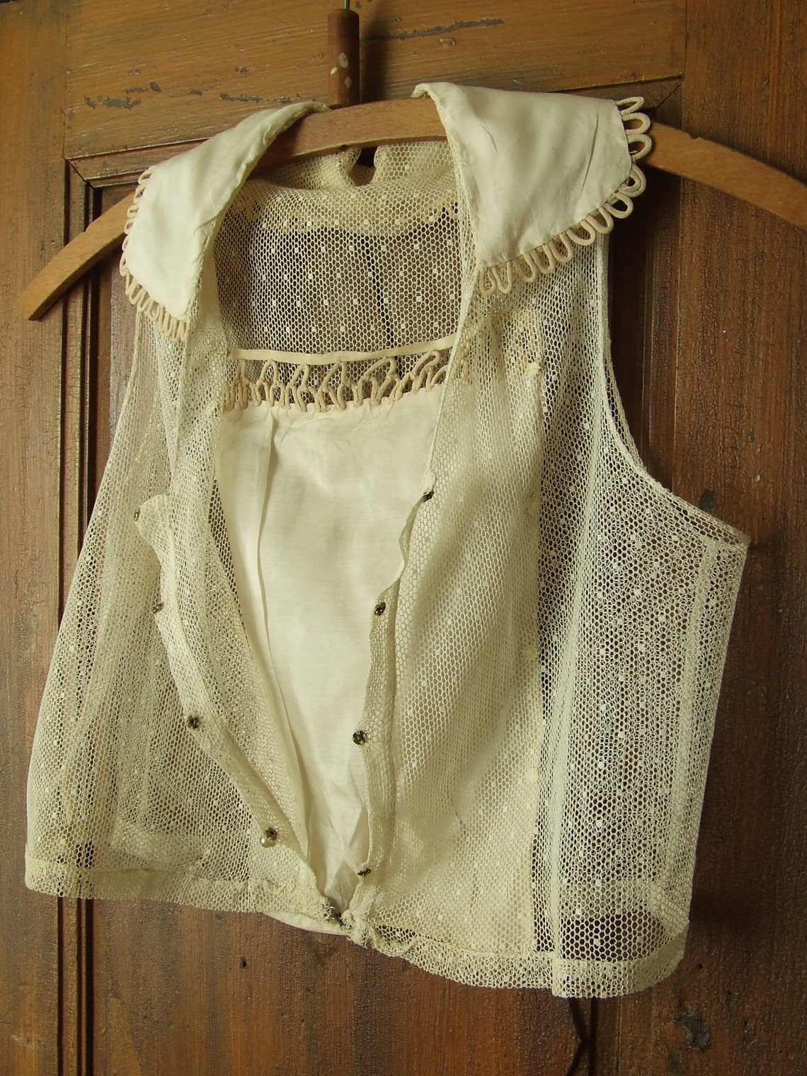 Antique Edwardian Dotted Lace and Silk Sleeveless Blouse, Dickey With ...