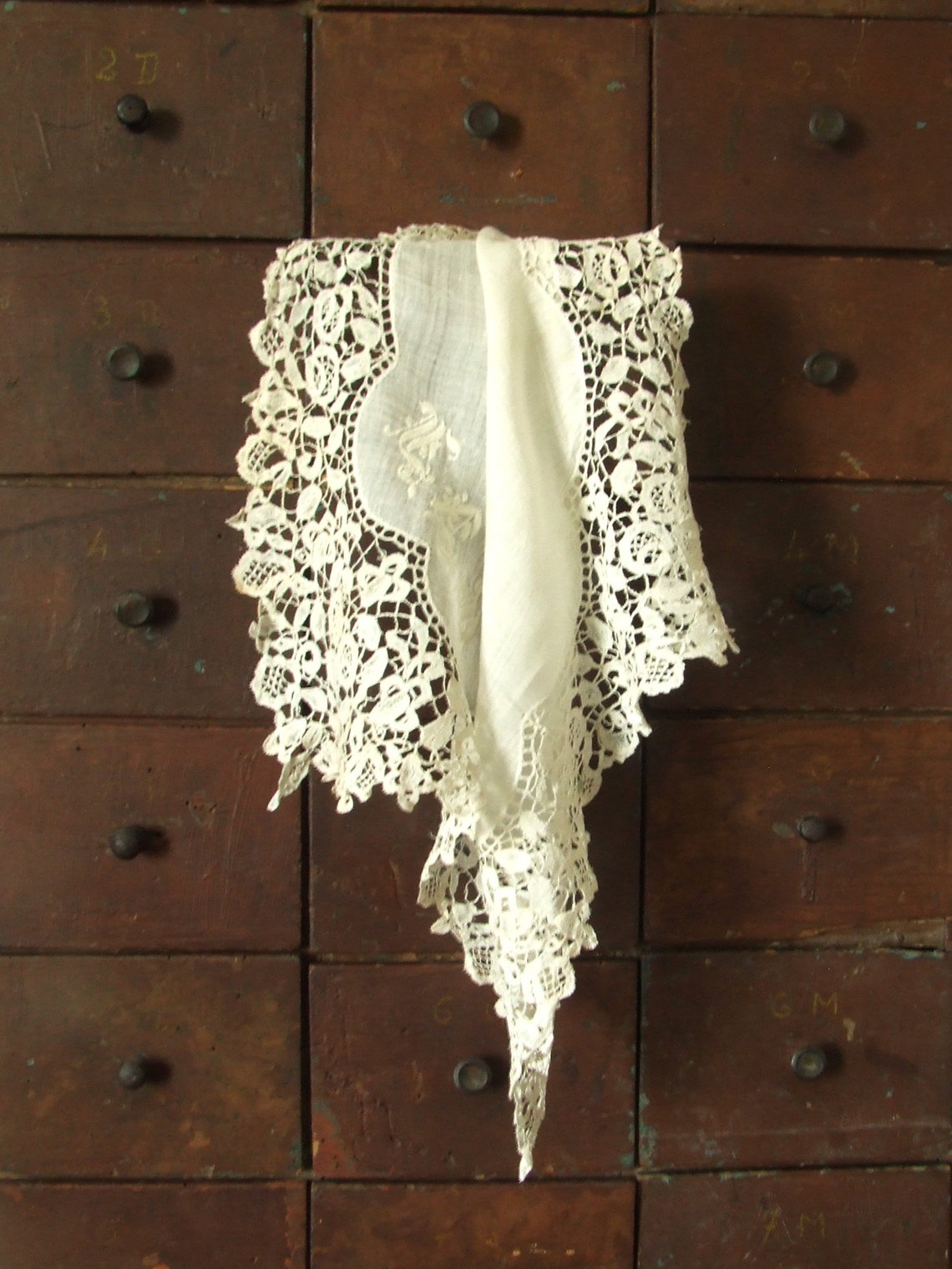 Antique Handmade Honiton Lace Wedding Handkerchief With Initials. Very ...