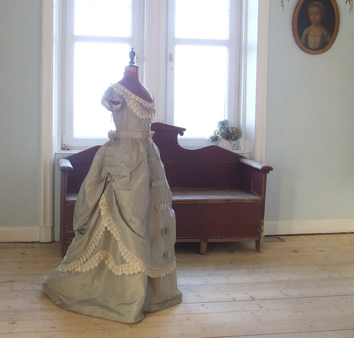 Antique Silk and Lace Evening Gown, Ball Gown, 3 Piece Bustle Dress ...