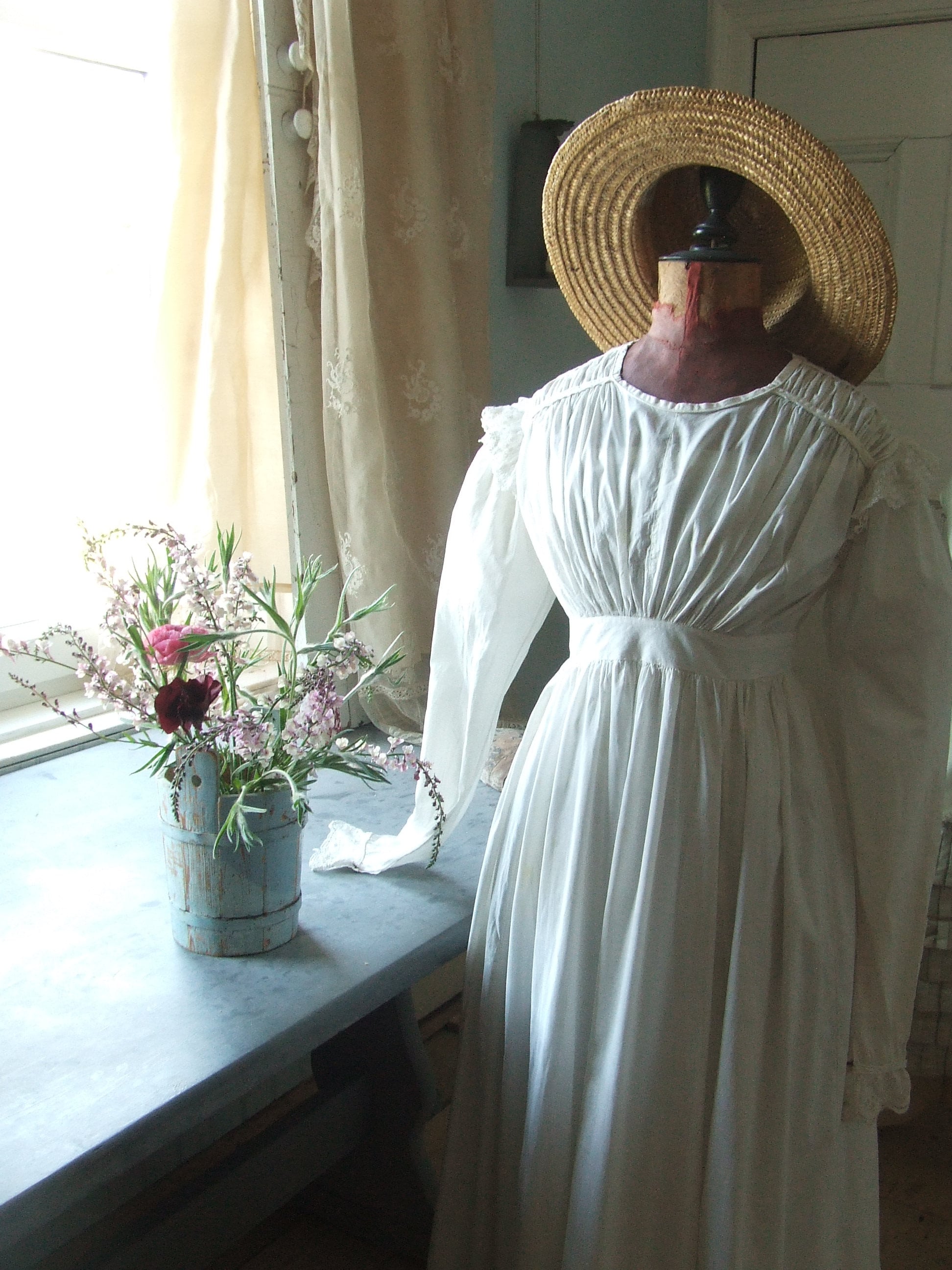 Georgian, Regency Fine White Cotton Batiste Dress With Delicate Amazing ...