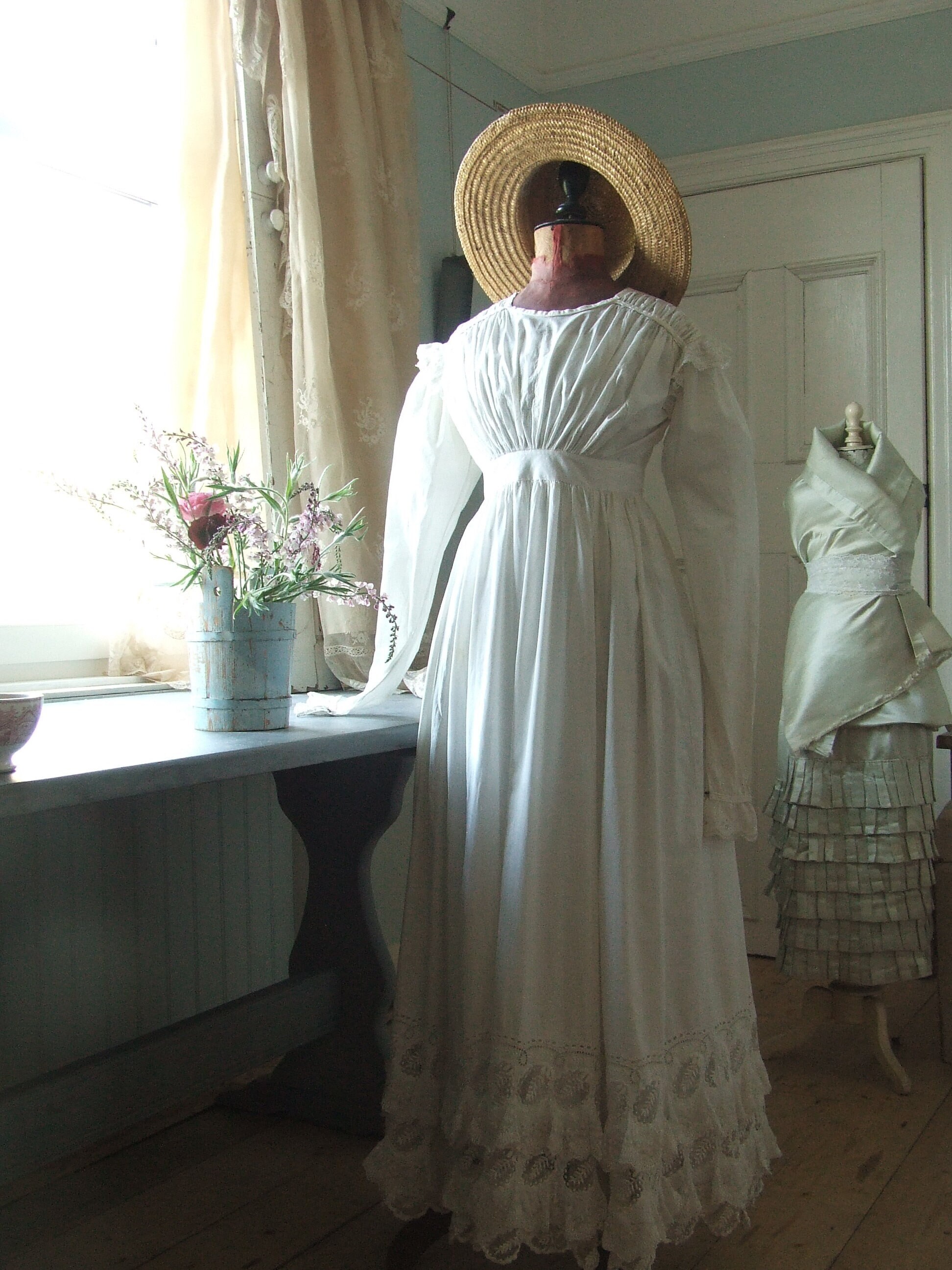 Georgian, Regency Fine White Cotton Batiste Dress With Delicate Amazing ...